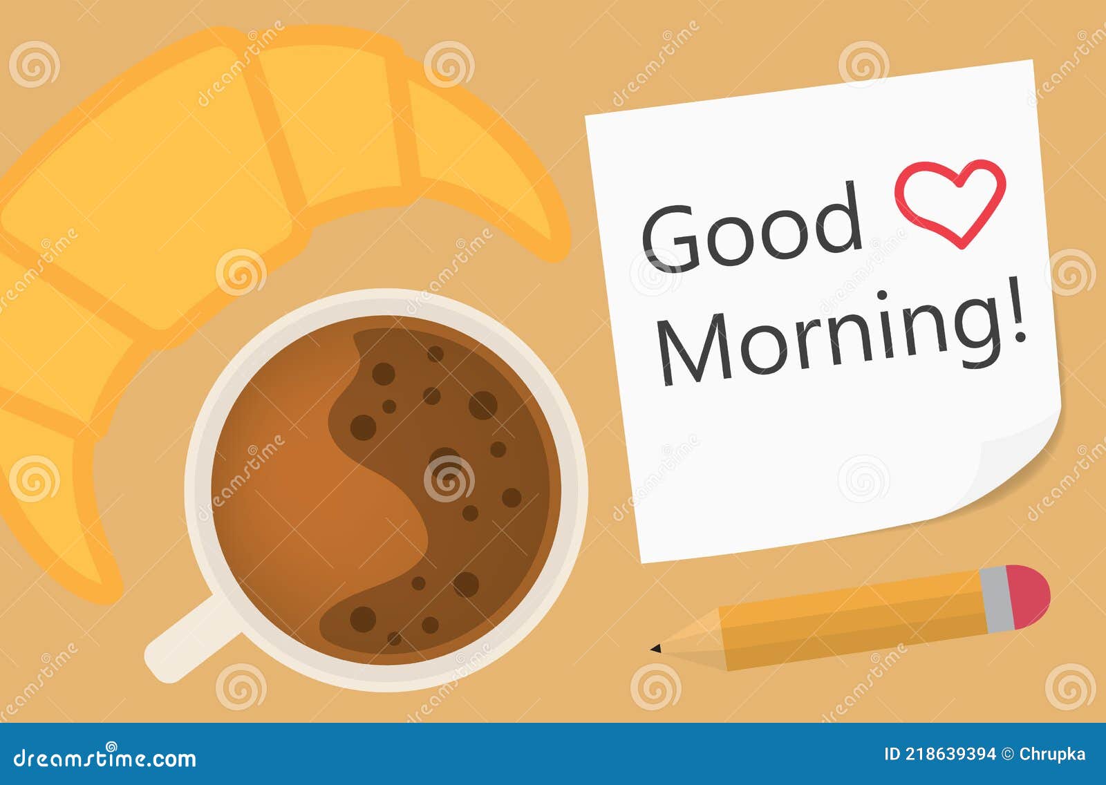 Good Morning Written on Sticky Note with Coffee and Croissant Stock ...