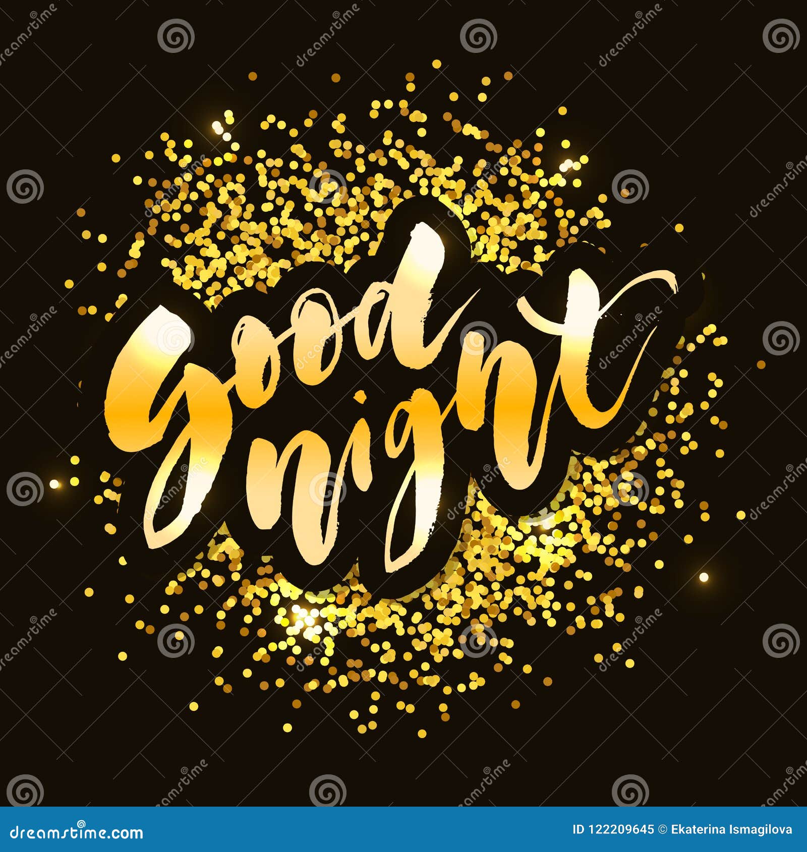 Good Night Lettering Calligraphy Vector Text Phrase Typography Gold ...