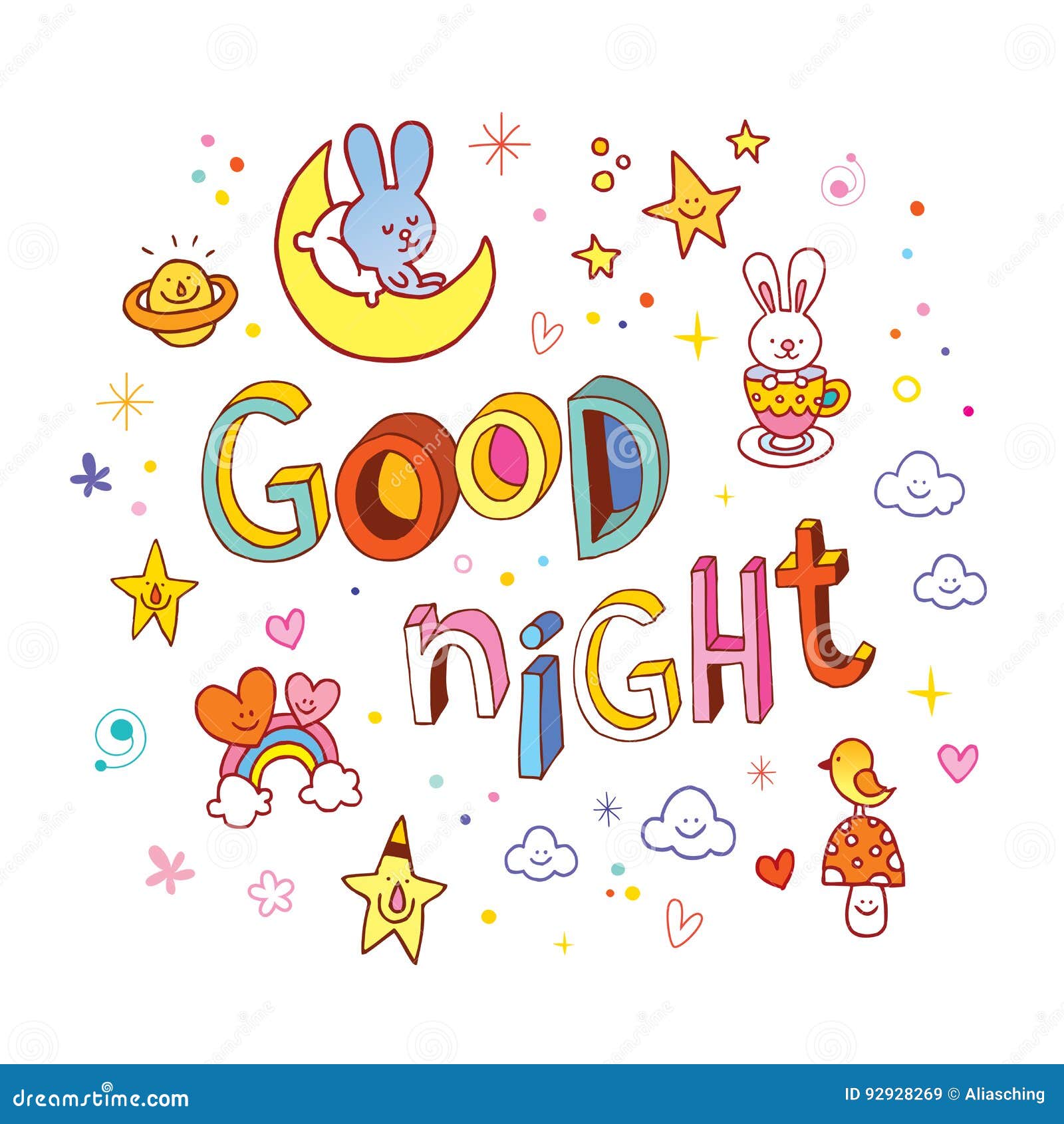 Good night stock vector. Illustration of rabbit, type - 92928269