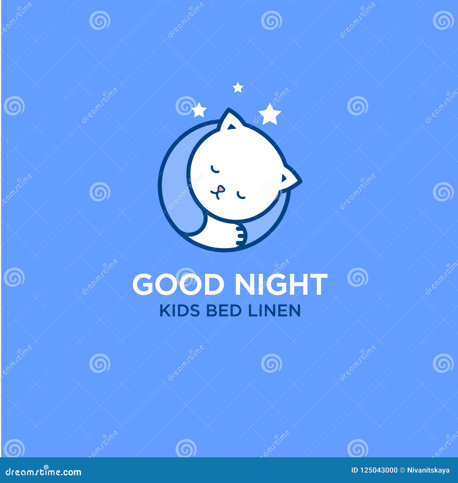 Good Night Logo. White Cat is Sleeping. Bed Linen Emblem Stock Vector ...