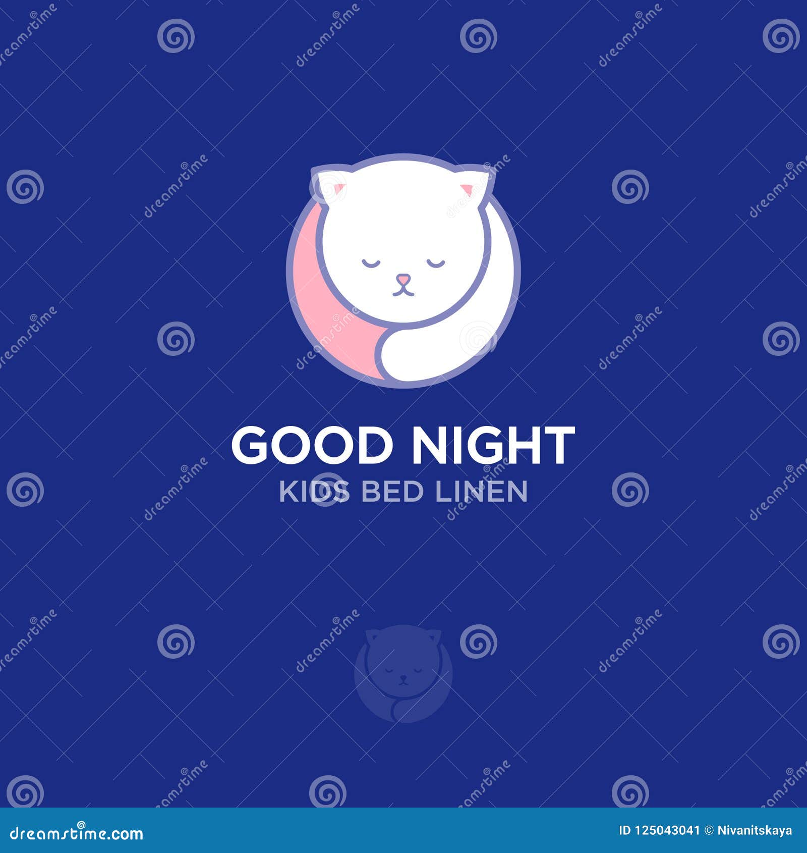 Good Night Logo. White Cat is Sleeping. Bed Linen Emblem Stock Vector ...