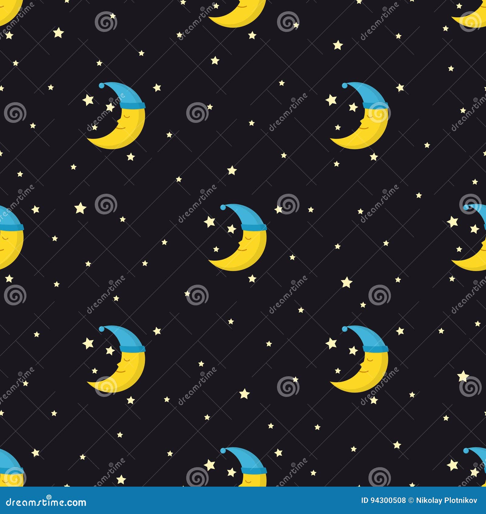 Good Night Seamless Pattern With Cute Sleeping Moon And Stars. Stock ...