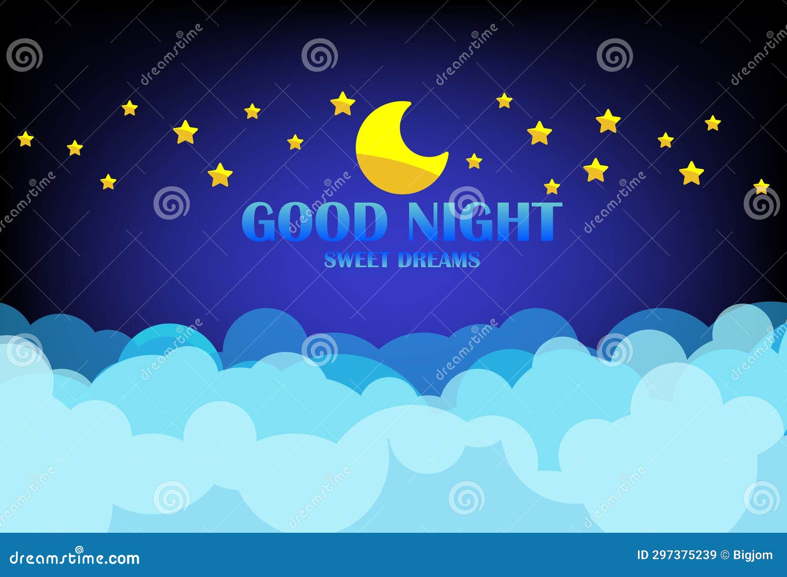 Good Night And Sweet Dreams Banner Clouds On Dark Sky Background With