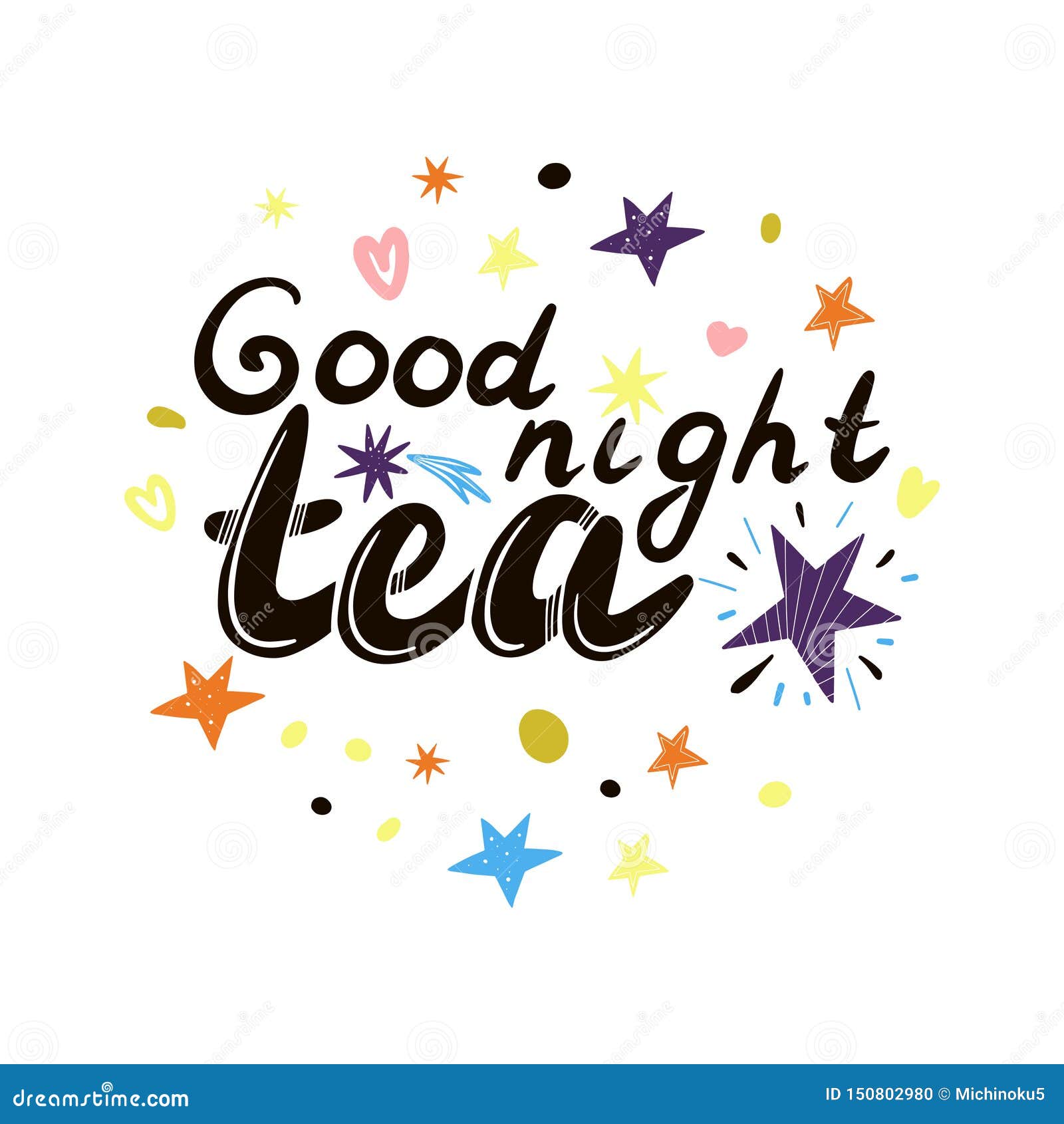 Good Night Tea Lettering with Stars on a White Background. Stock Vector ...