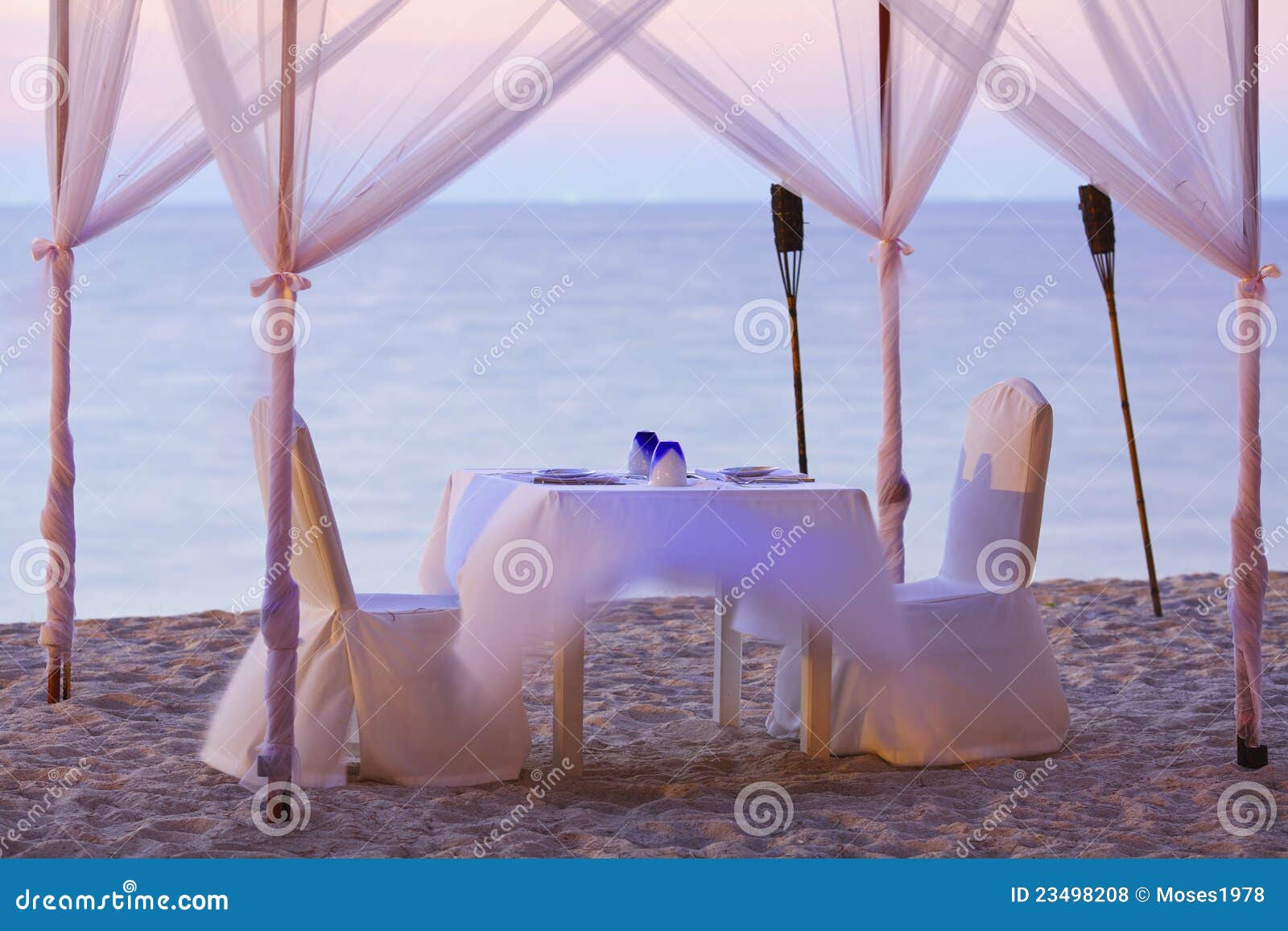 Romantic Dinner Sunset Beach Pink Table Place Setting Stock Photos ...