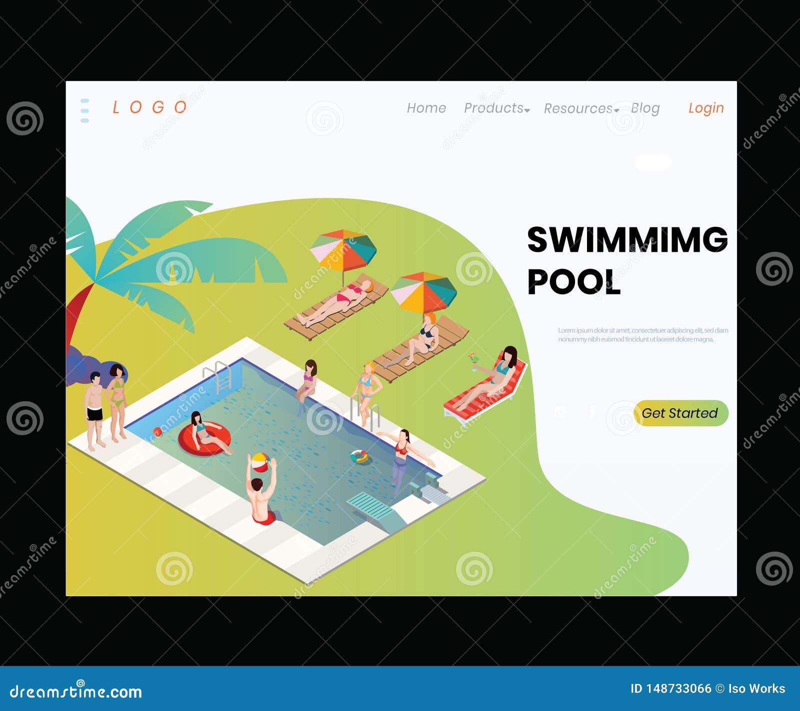 A Good Resort Swimming Pool Isometric Artwork Concept Stock ...