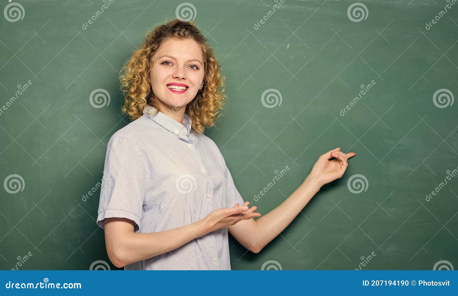 Good Teacher is Master of Simplification. Woman Teacher in Front of ...