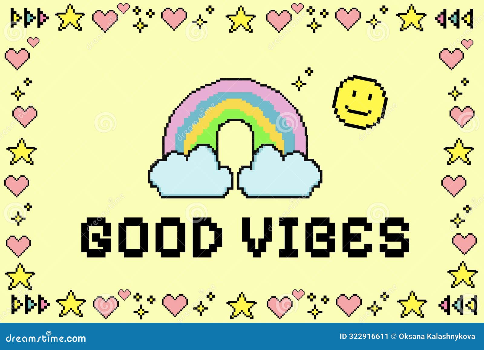 Good Vibes Concept Design. Rainbow, Smile, Star, Heart. Pixel Art ...