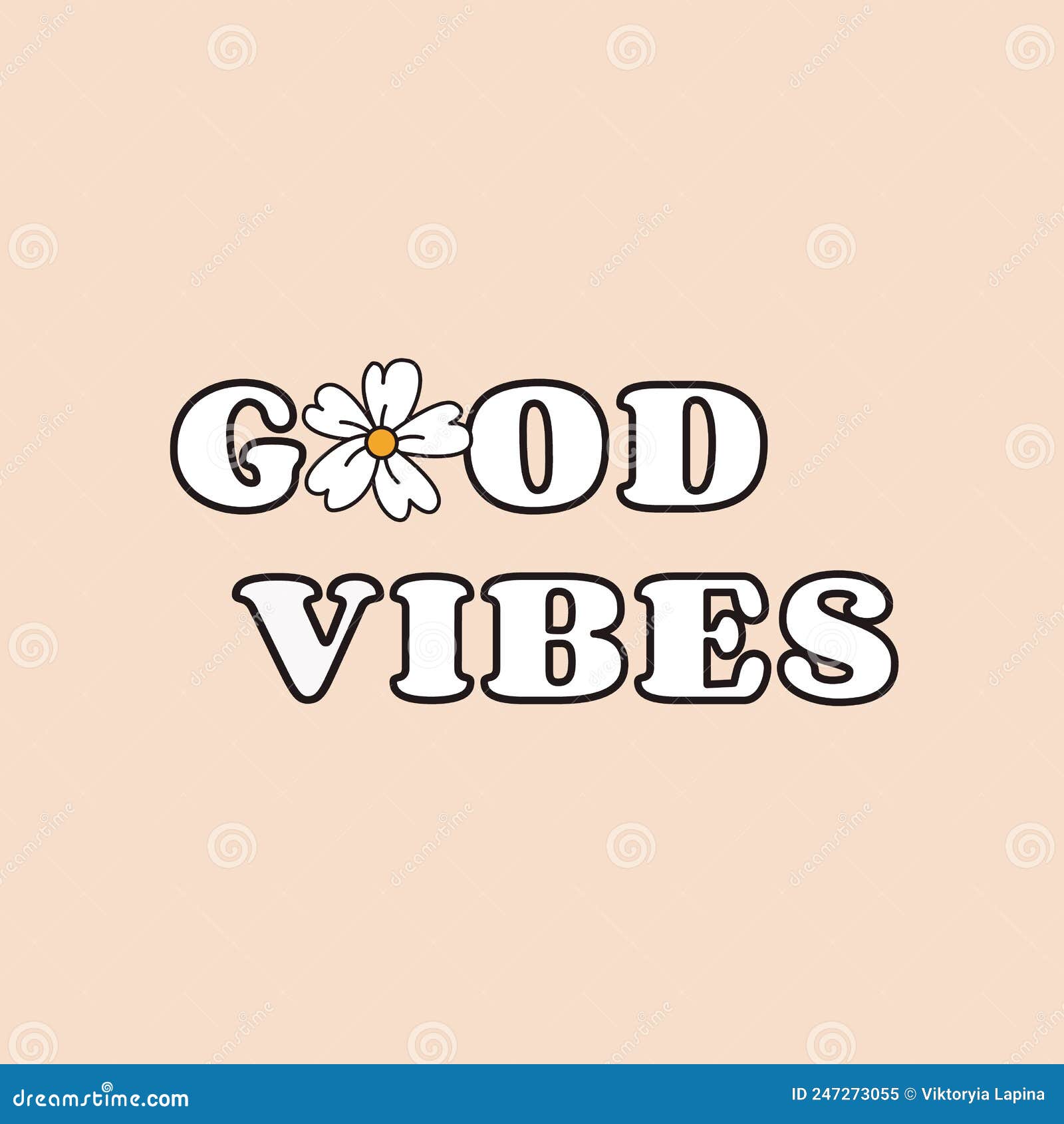 Good Vibes Typography Banner Round Design in Flower Frame, Vector ...