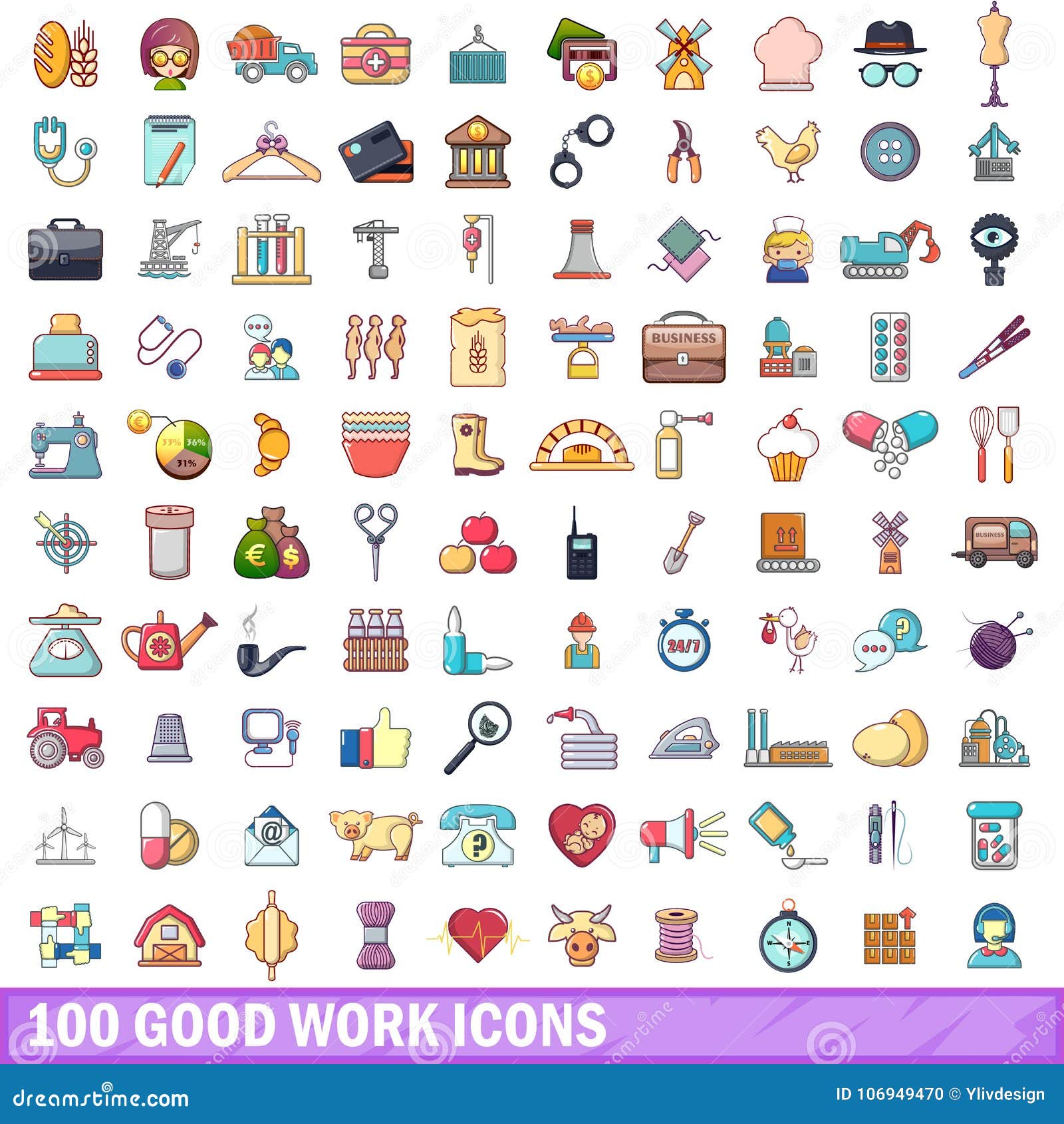 100 Good Work Icons Set, Cartoon Style Stock Vector - Illustration of ...