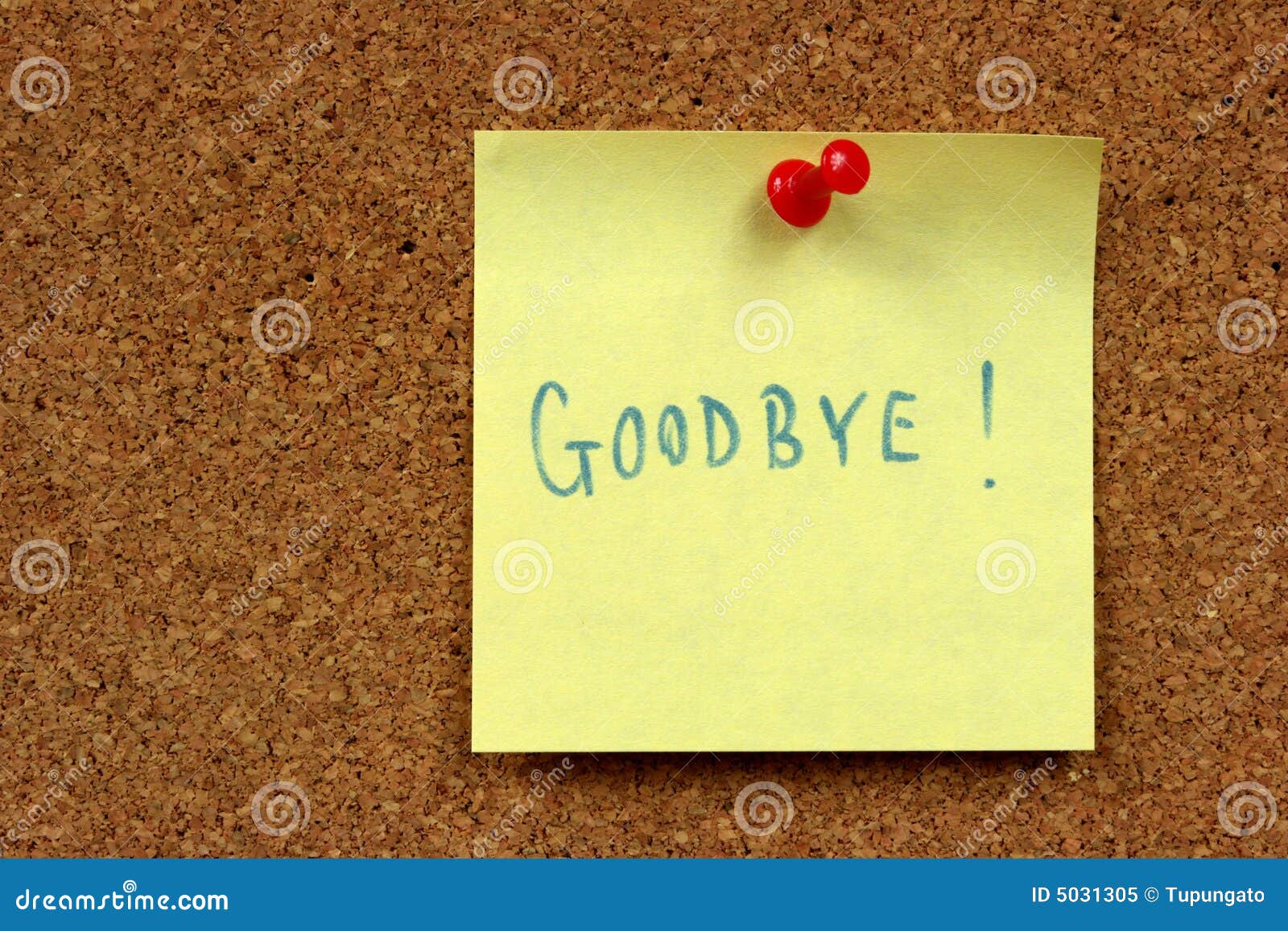 Goodbye stock image. Image of note, cork, push, pinned - 5031305