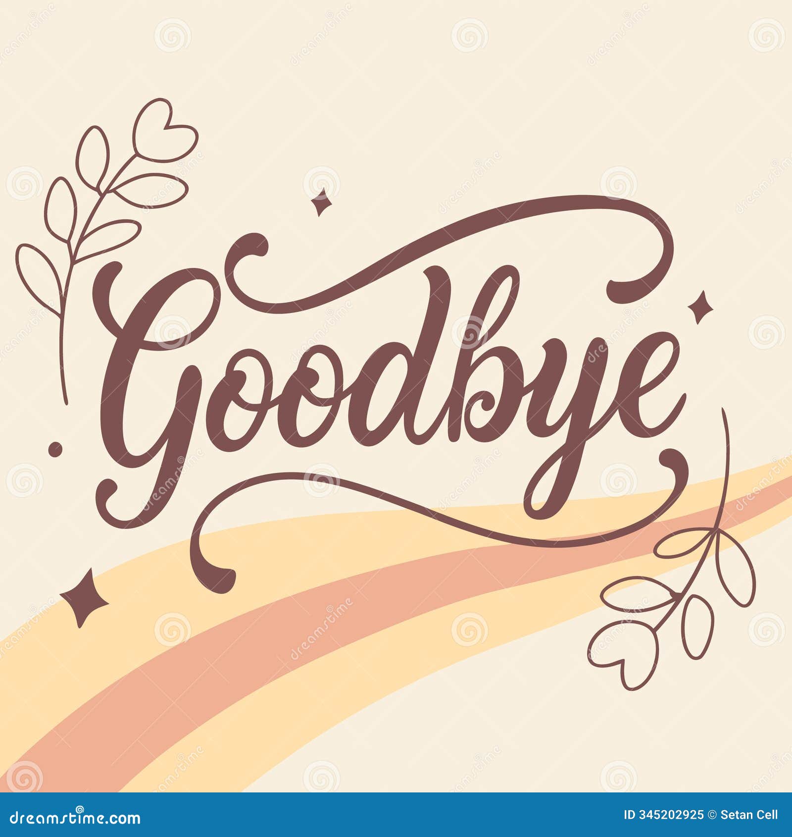 Goodbye Handwritten Calligraphy with Floral Elements and Abstract Wave ...