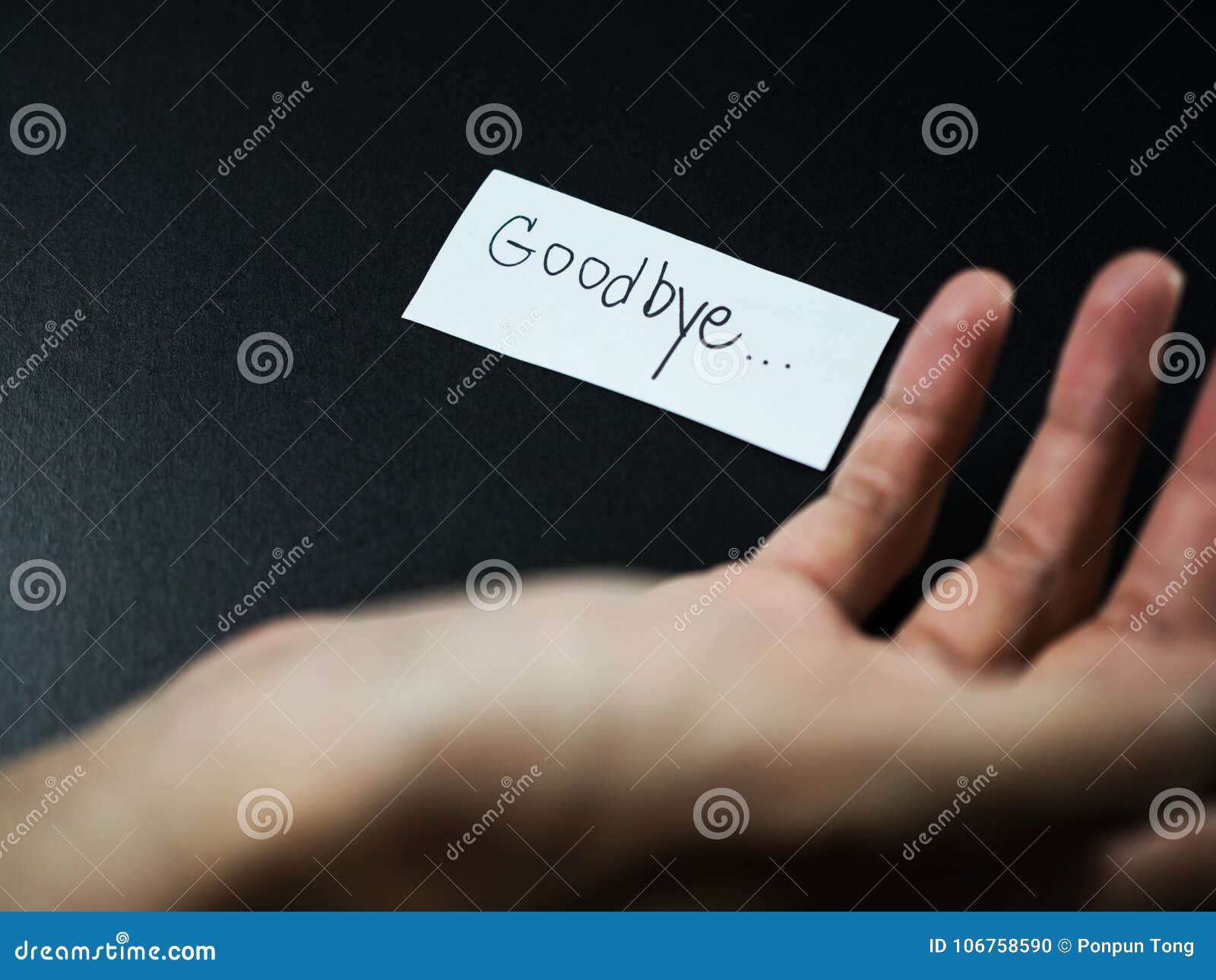 Goodbye note with man hand stock photo. Image of bench - 106758590