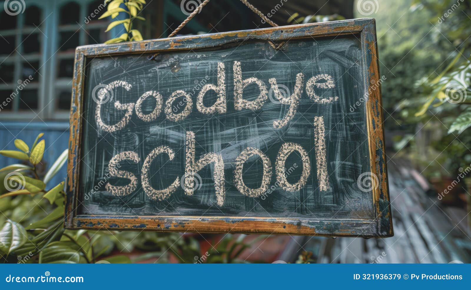 Goodbye School Chalk Text on Black Board. Stock Image - Image of study ...