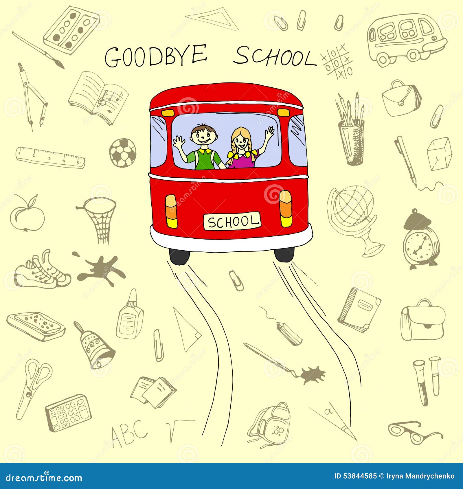 Goodbye School Hello Summer. Cute Hand Drawn Card Vector Illustration ...