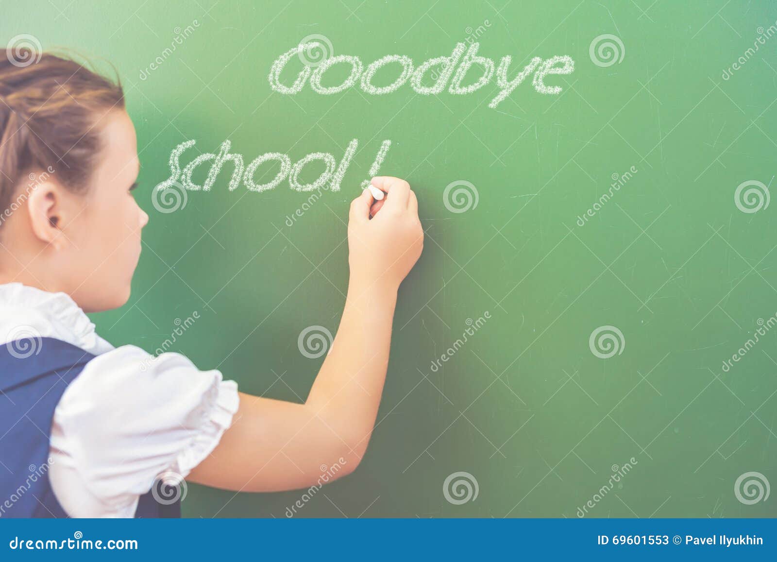 Goodbye school! stock image. Image of chalk, young, uniform - 69601553