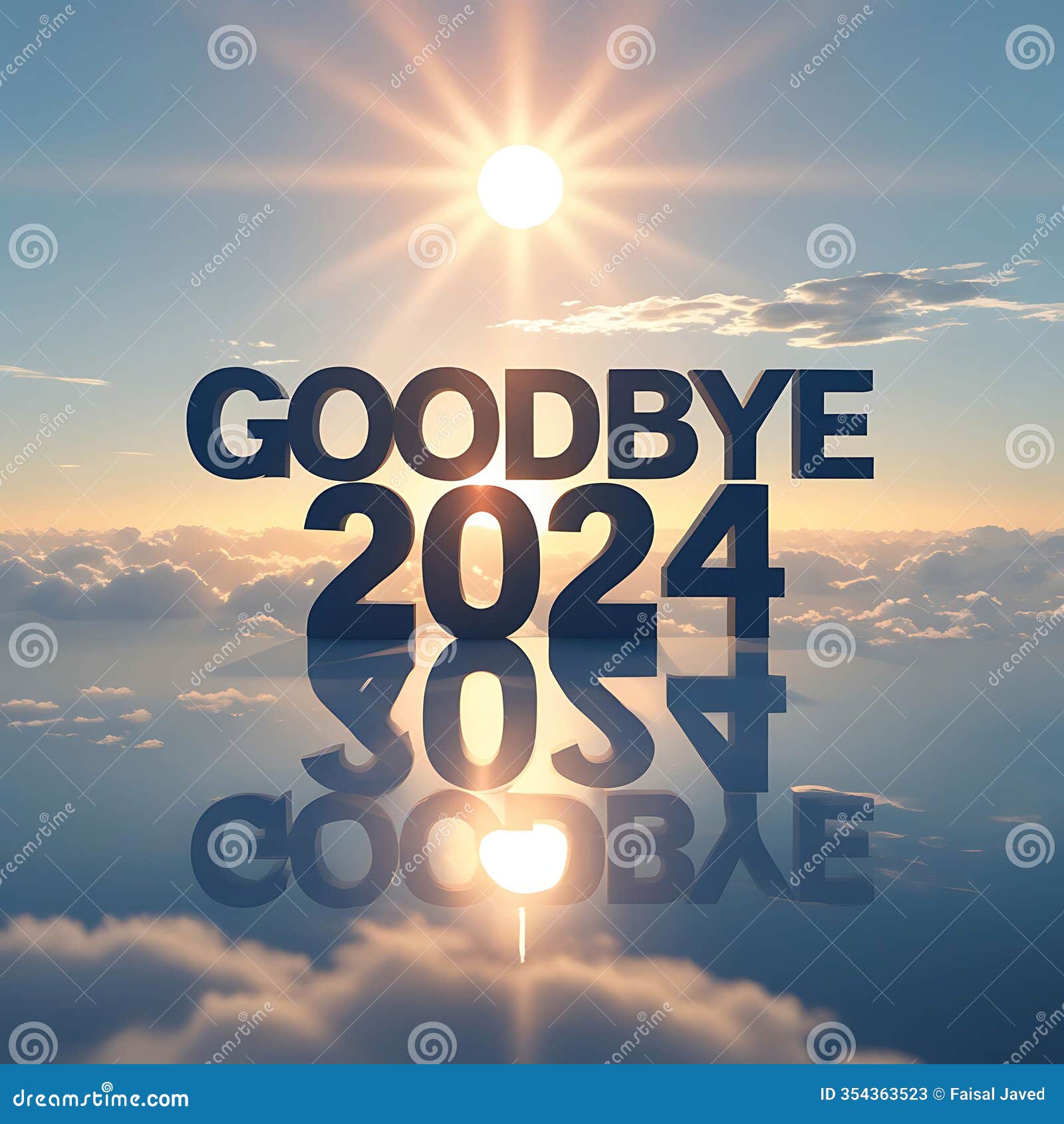 Goodbye 2024 Text Glowing in Clouds with Sun Rays Stock Illustration ...