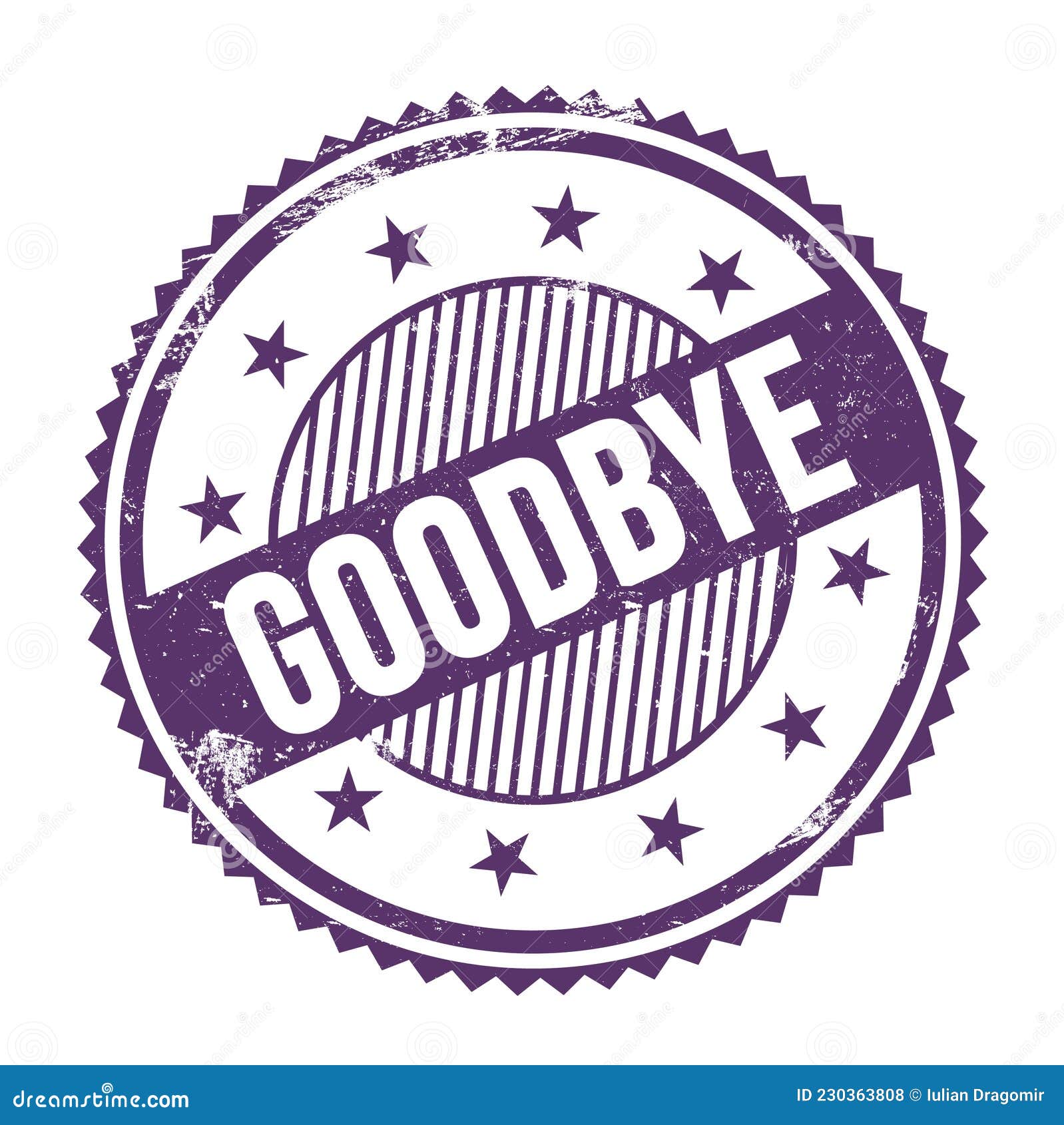Goodbye Text Written On Purple Indigo Grungy Round Stamp Stock Illustration Illustration Of