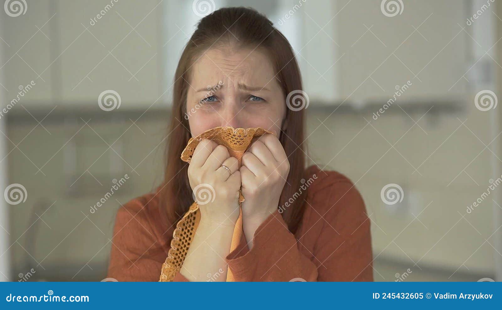 Goodbye, a Woman Waves Goodbye with a Handkerchief and Cries Stock ...