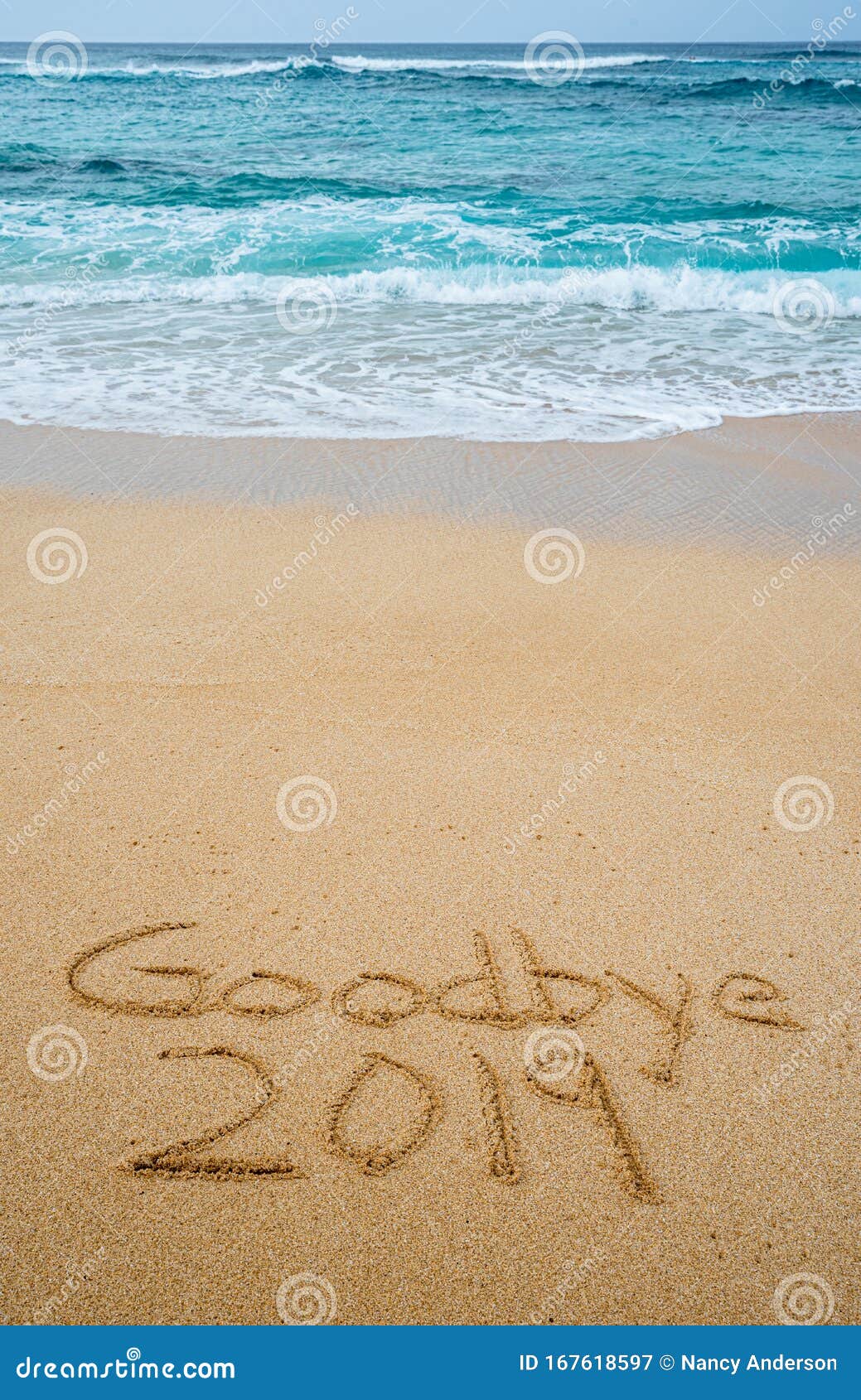 Goodbye 2019 Written in the Sand- New Yearâ€™s Concept Stock Image ...