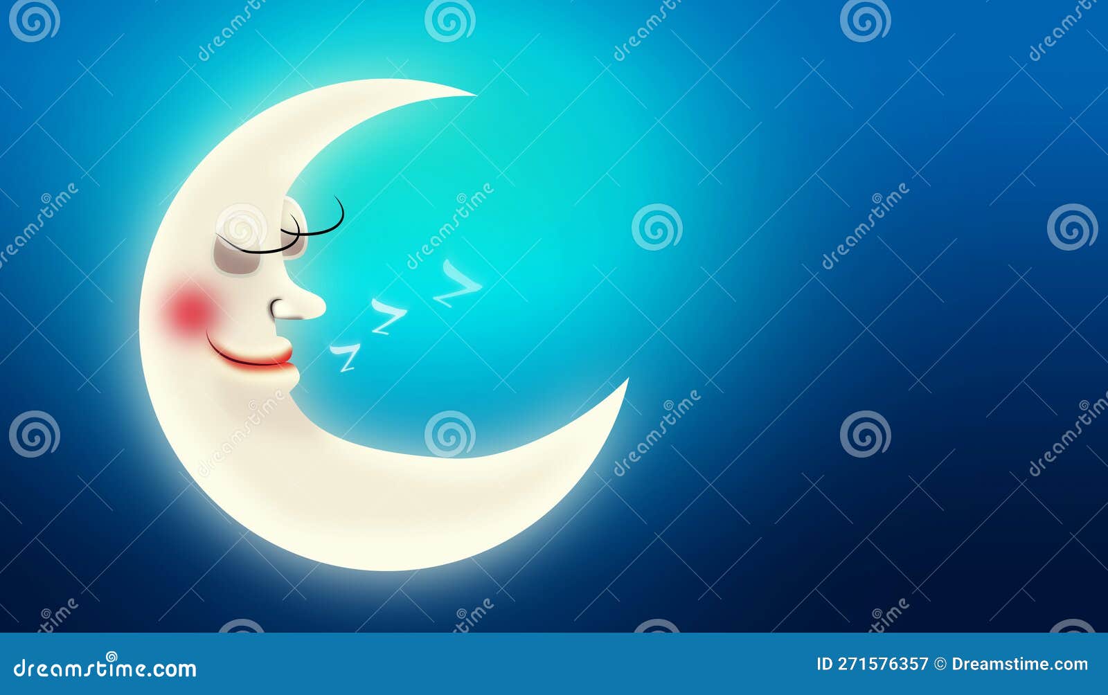 Cute Moon Cartoon Sleeping ZZZ on a Blue Background Stock Illustration ...