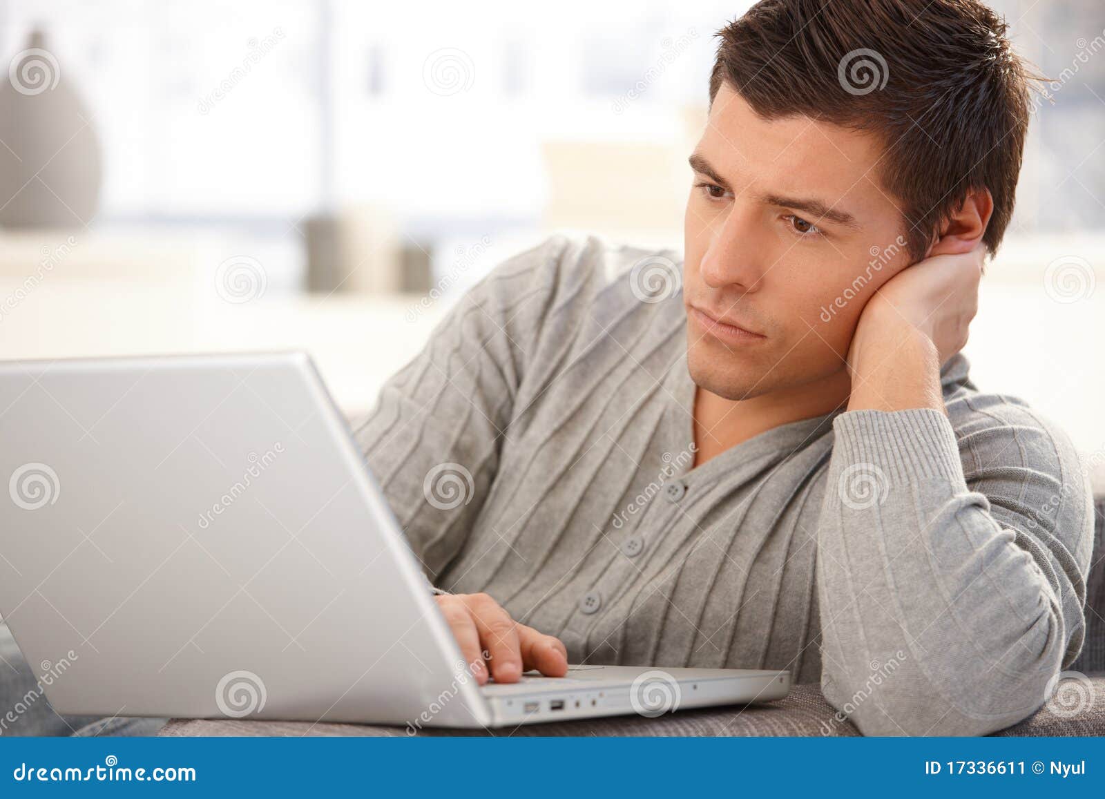 Goodlooking Man Focusing on Laptop Stock Image - Image of european ...