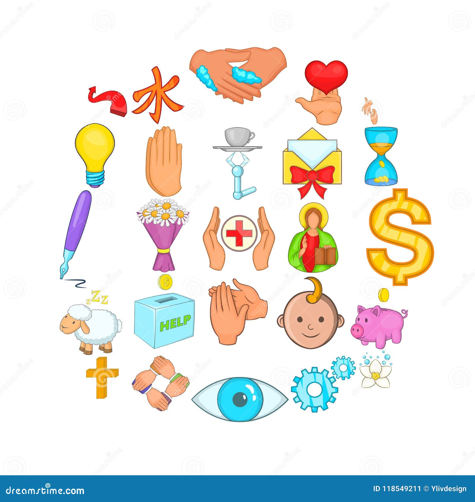 Goodness Icons Set, Cartoon Style Stock Vector - Illustration of ...
