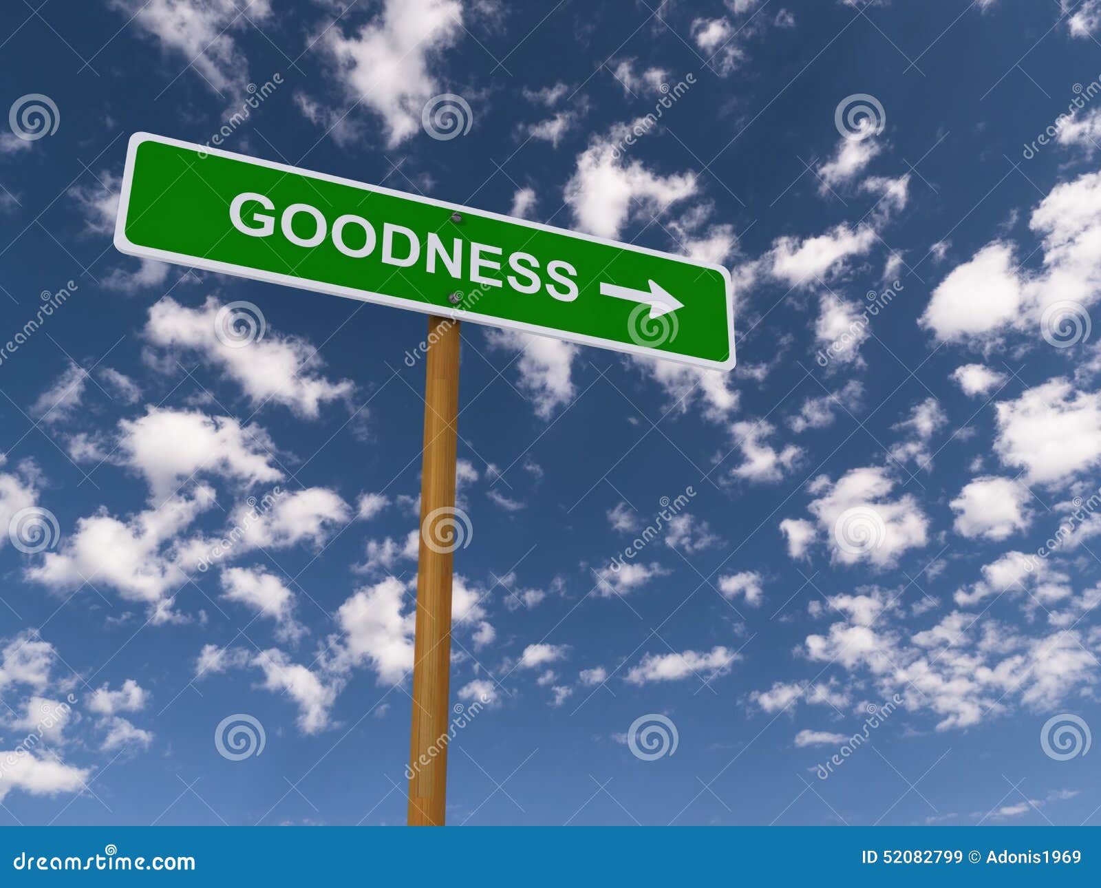 Goodness road sign stock image. Image of highway, pointer - 52082799
