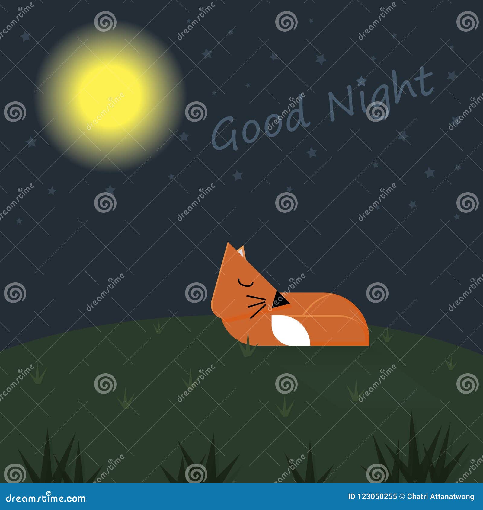 Goodnight Card With A Fairy Tale Castle Flat Illustration. Cartoon ...