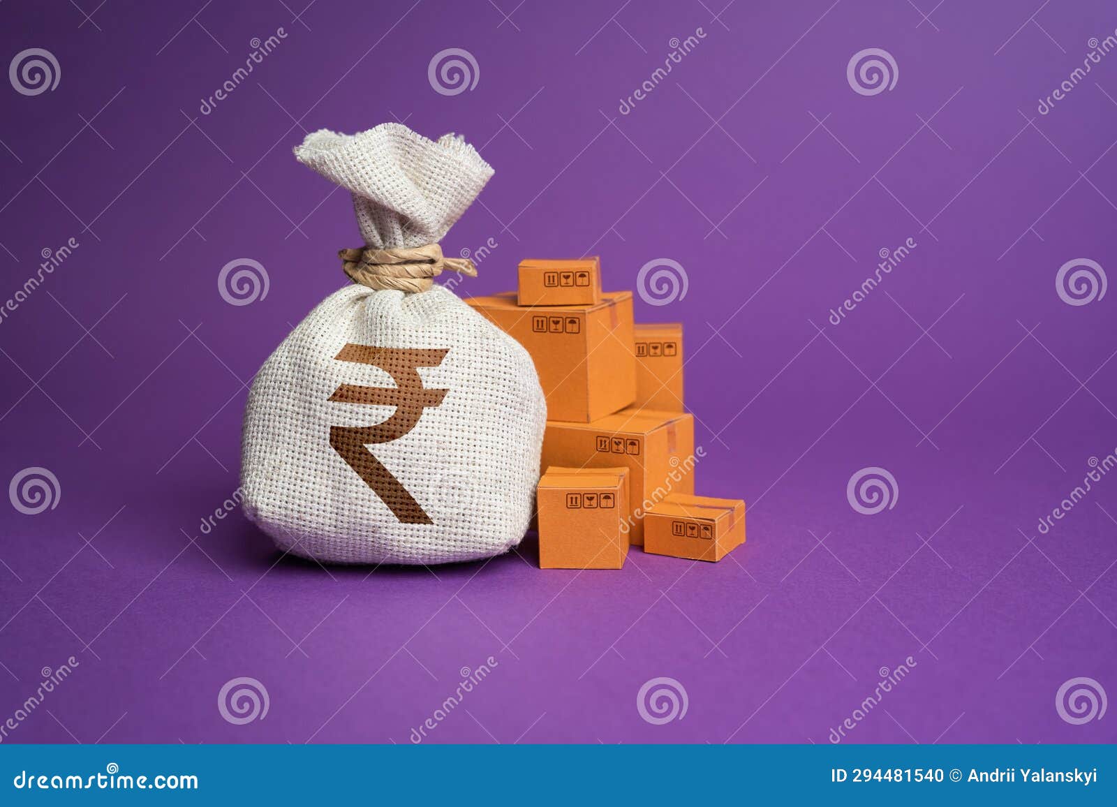 Goods Boxes and Indian Rupee Money Bag. Budget Purchases, Large ... Goods Boxes and Indian Rupee Money Bag. Budget Purchases, Large ...