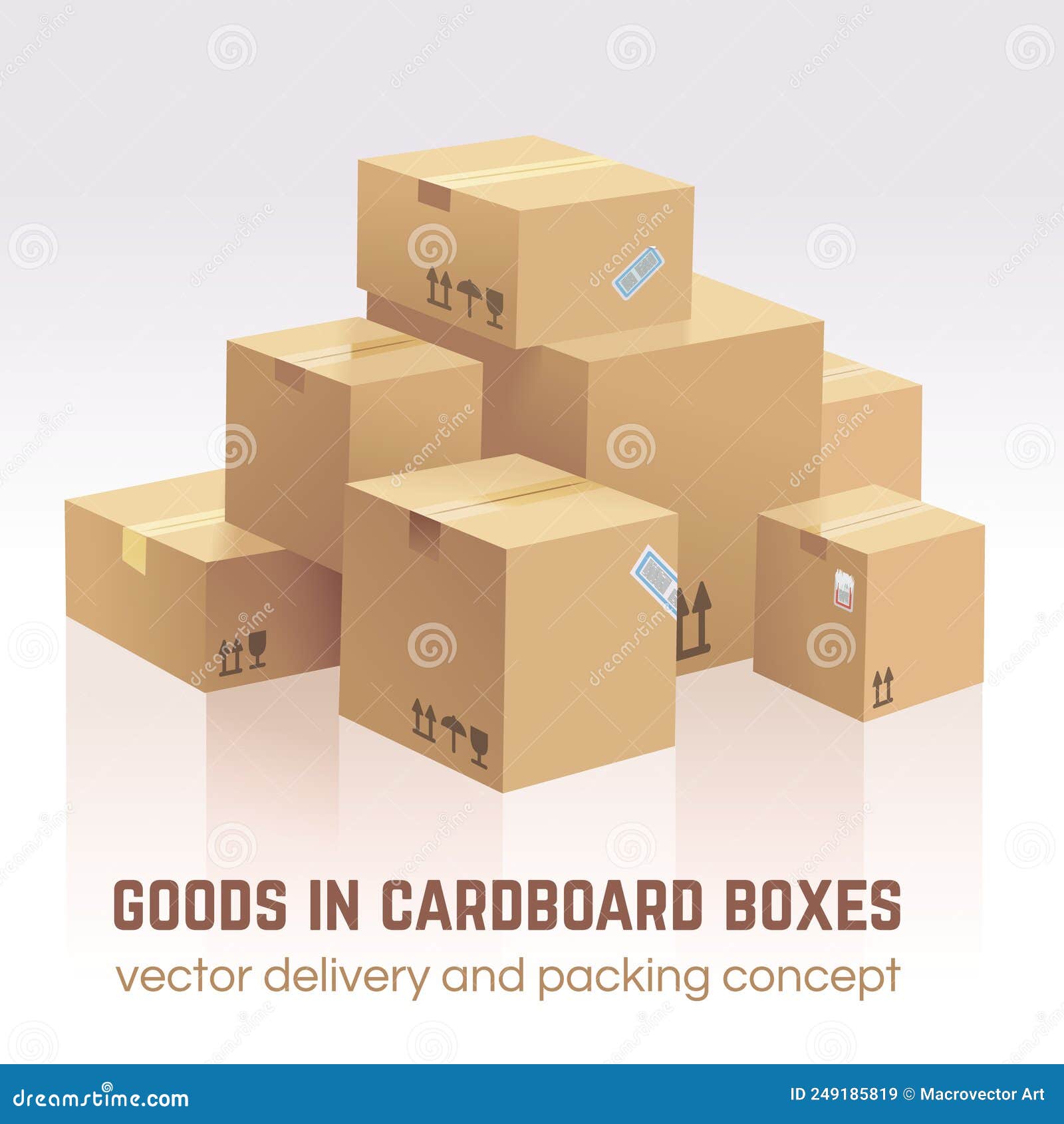 Goods in Cardboard Boxes. Vector Delivery and Packing Concept Stock ...