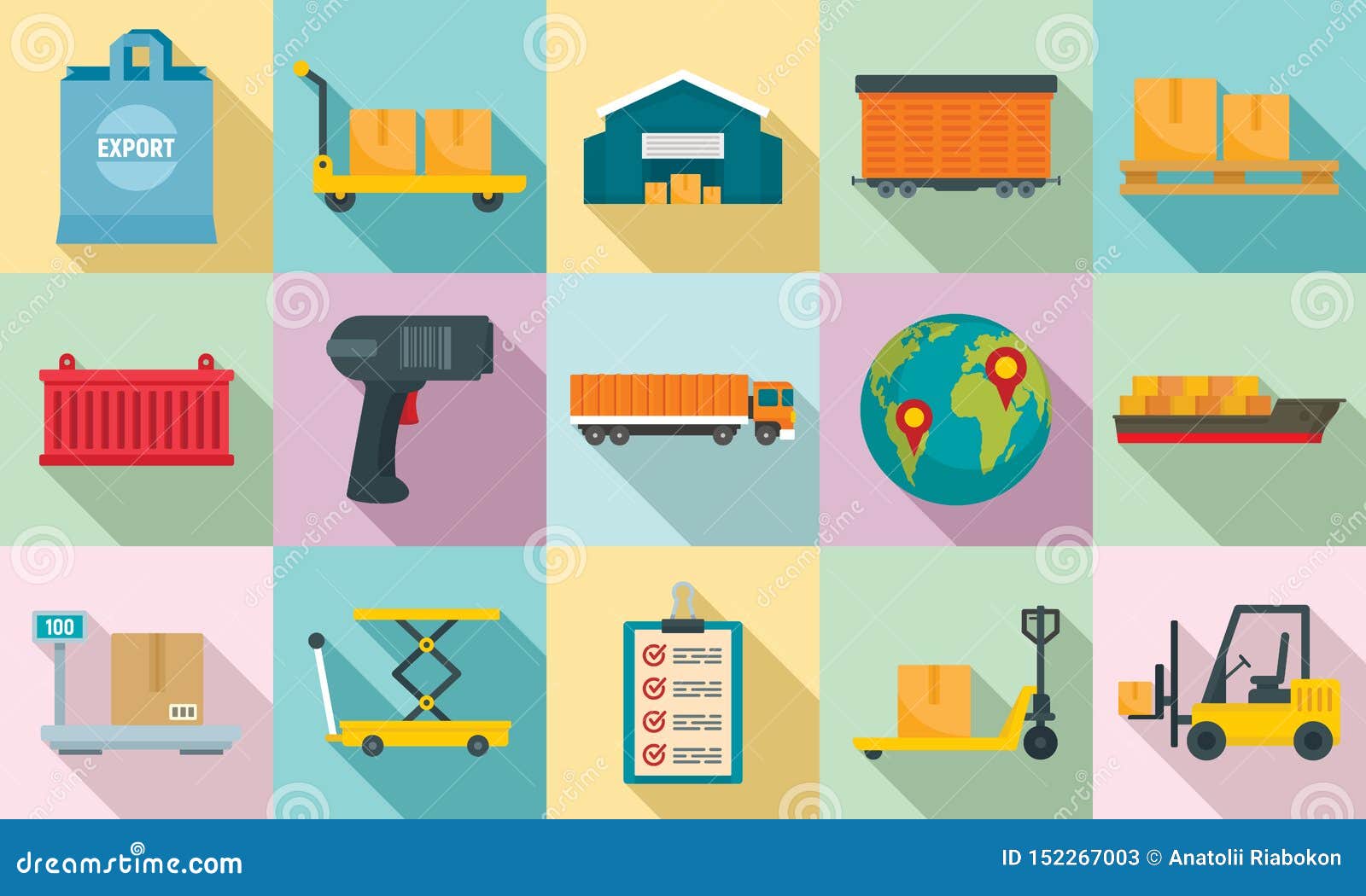 Goods Export Icons Set, Flat Style Stock Vector - Illustration of ...