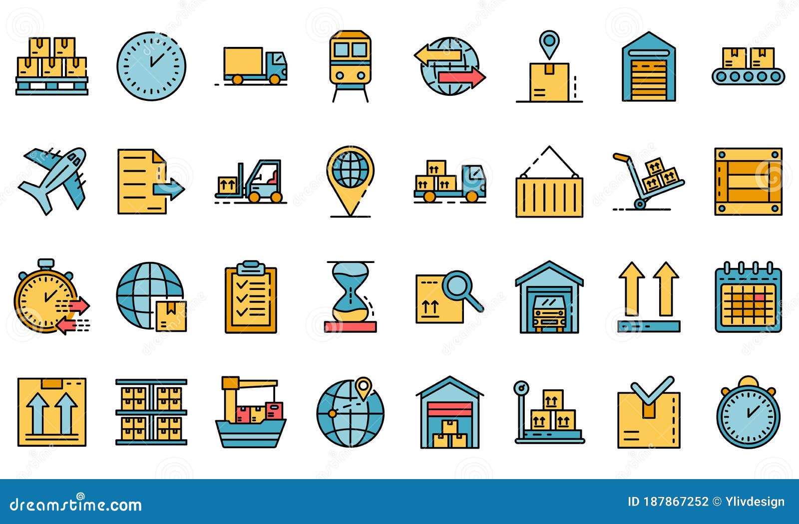 Goods Export Icons Set Vector Flat Stock Vector - Illustration of ...