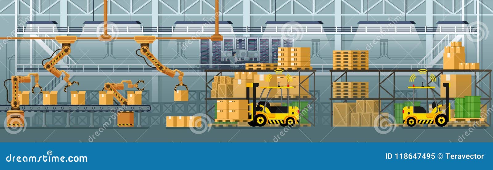 Goods Packing Automatic Conveyor Line Vector Stock Vector ...