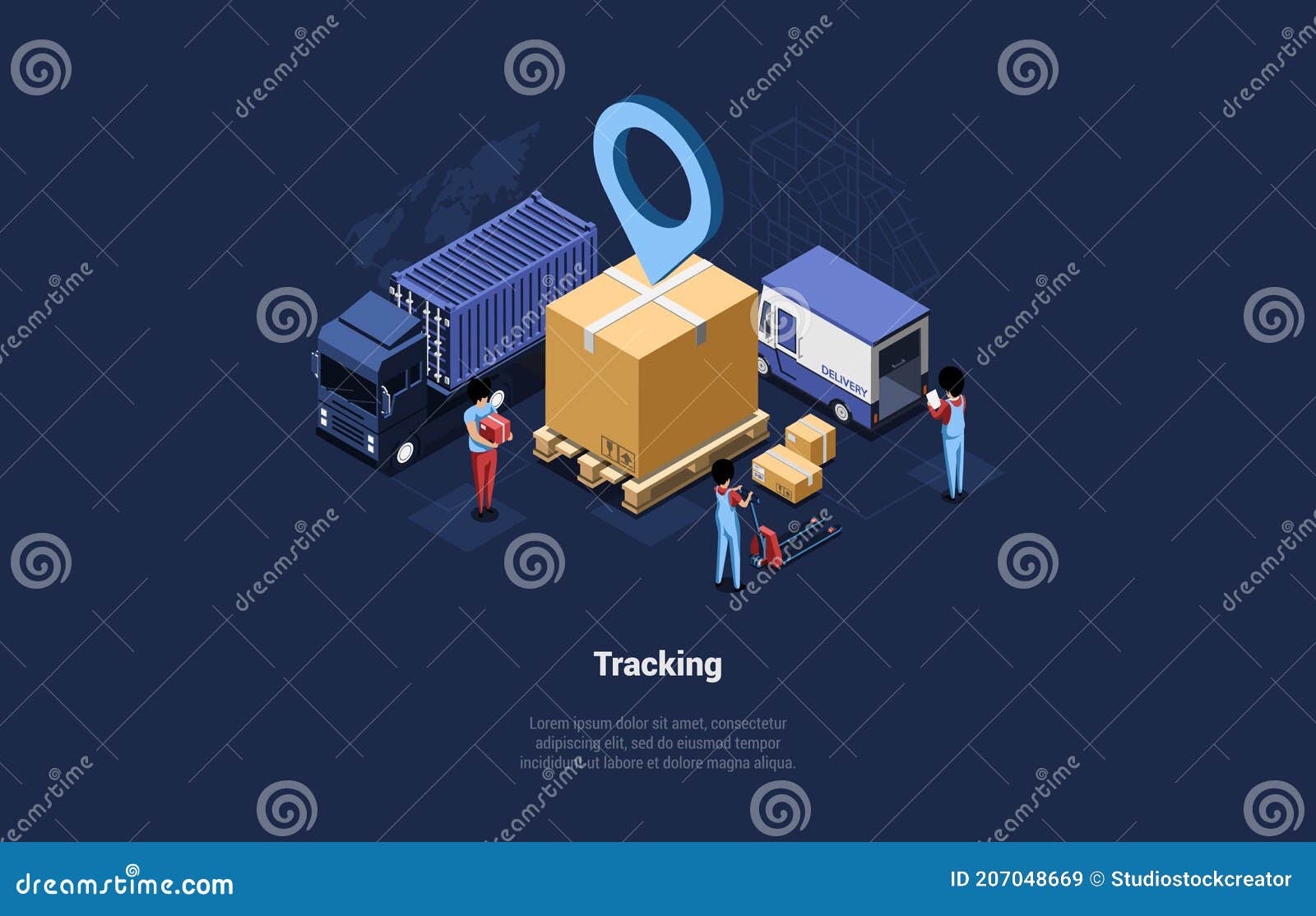 Goods Tracking Concept Illustration, Cartoon 3D Style. Isometric Vector ...
