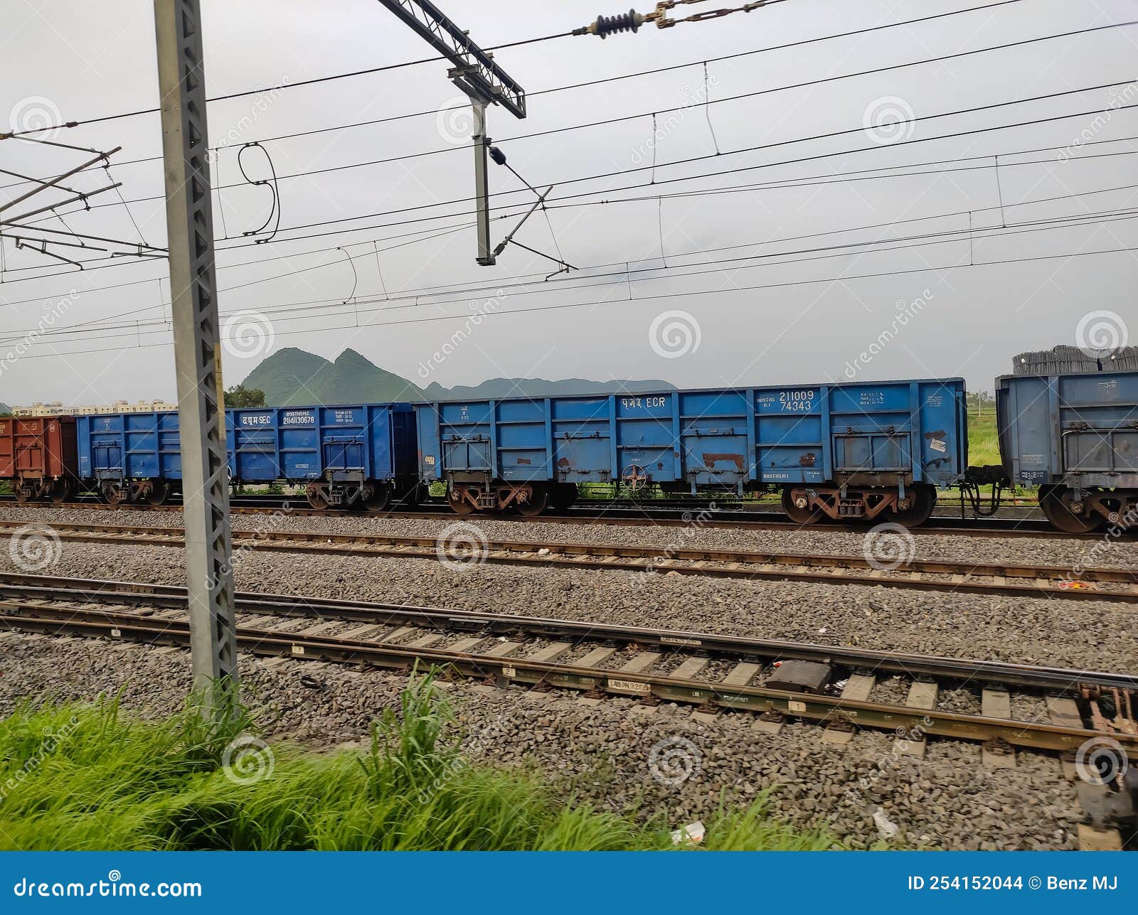 Goods Train Running on the Track Editorial Stock Image - Image of tree ...