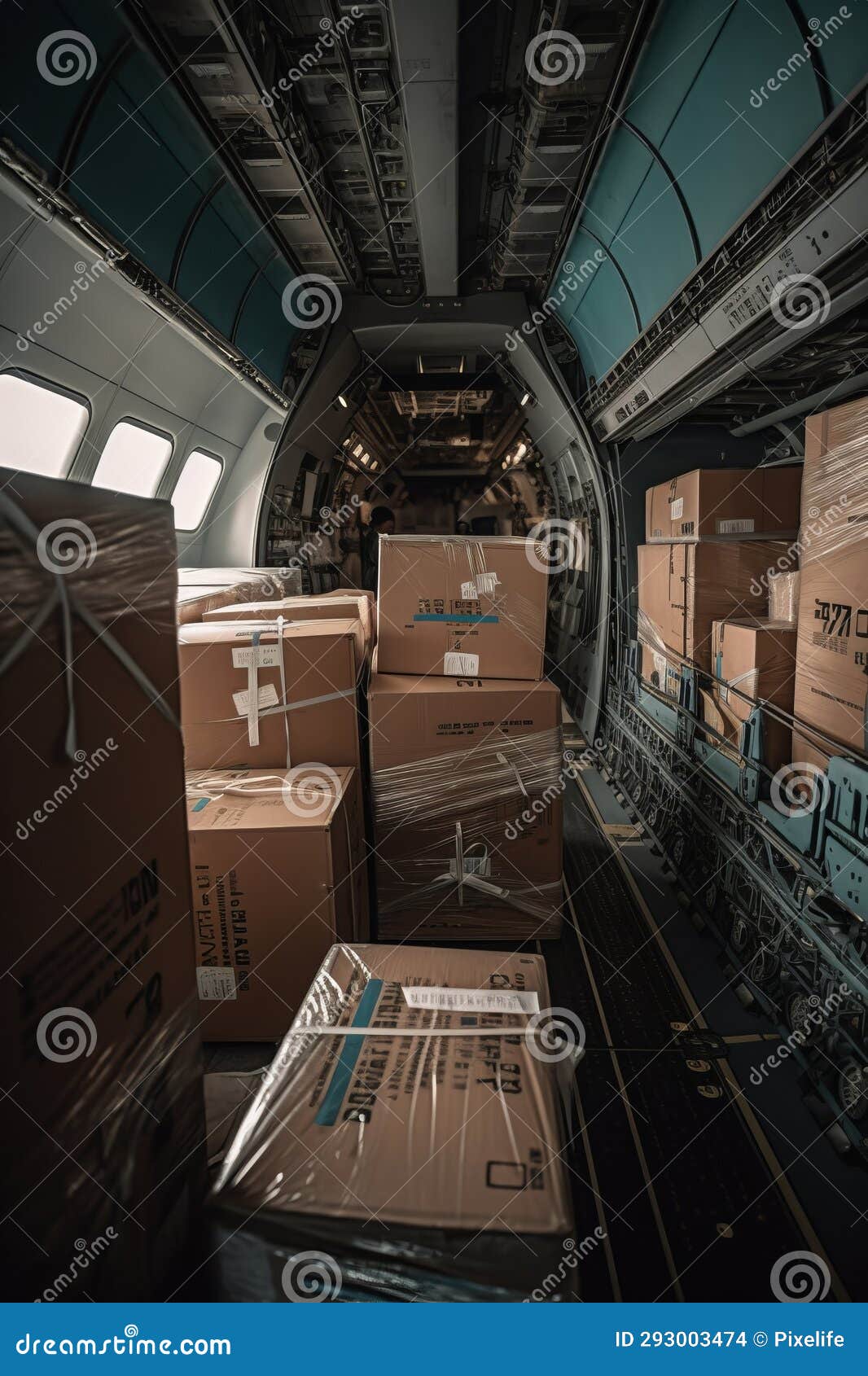 Goods in Transit on a Flying Airplane AI Generated Stock Illustration ...