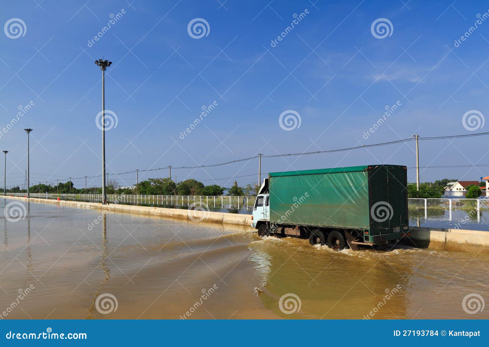 Goods Truck on Flooded Road Stock Photo - Image of thailand, rain: 27193784