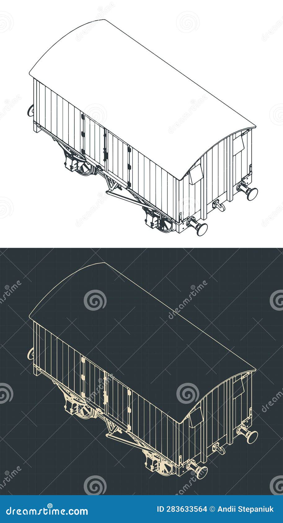Goods Wagon Isometric Blueprints Stock Vector - Illustration of trolley ...