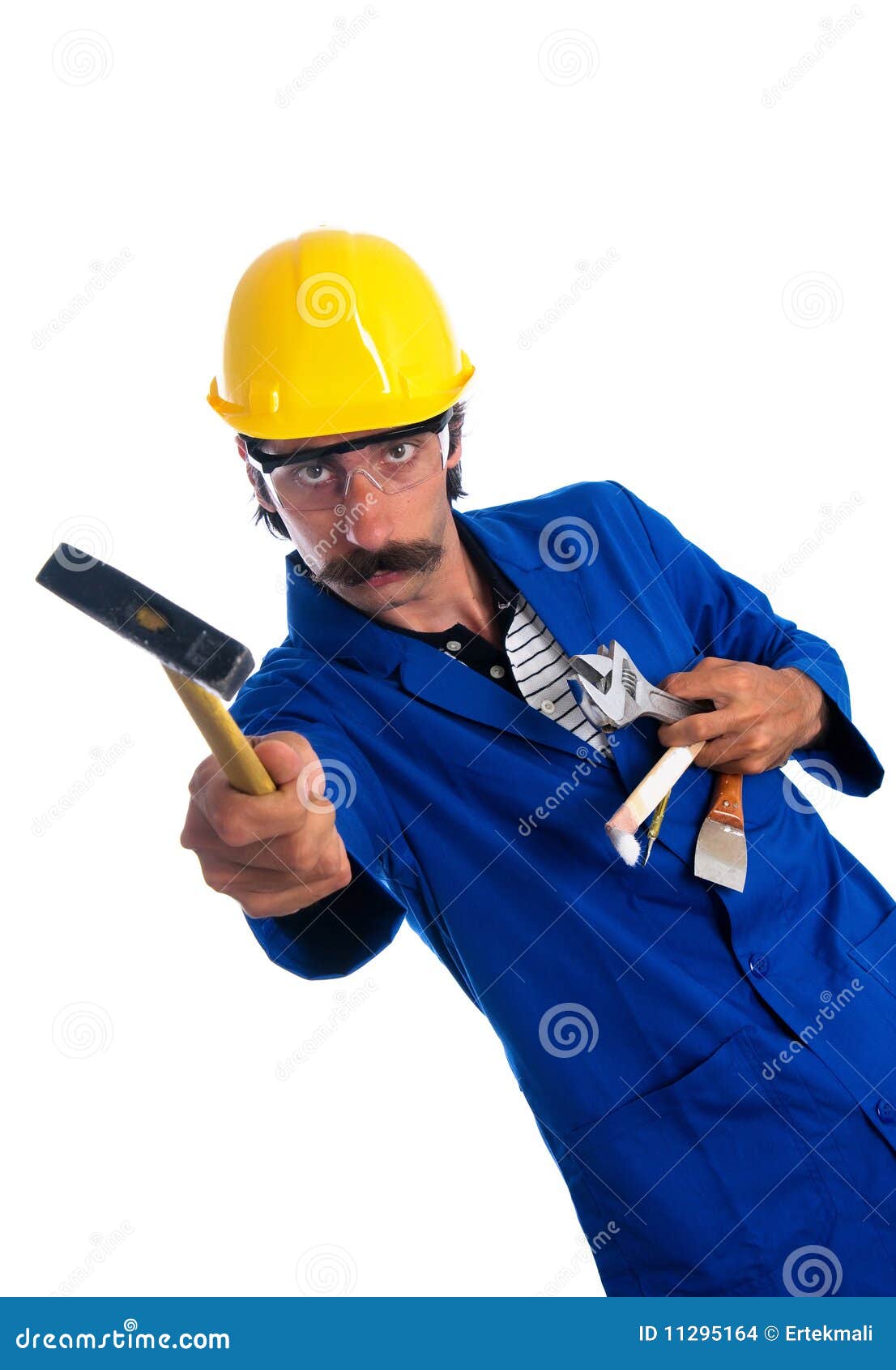 Goofy Construction Worker Showing His Tools Stock Photo - Image of hard ...