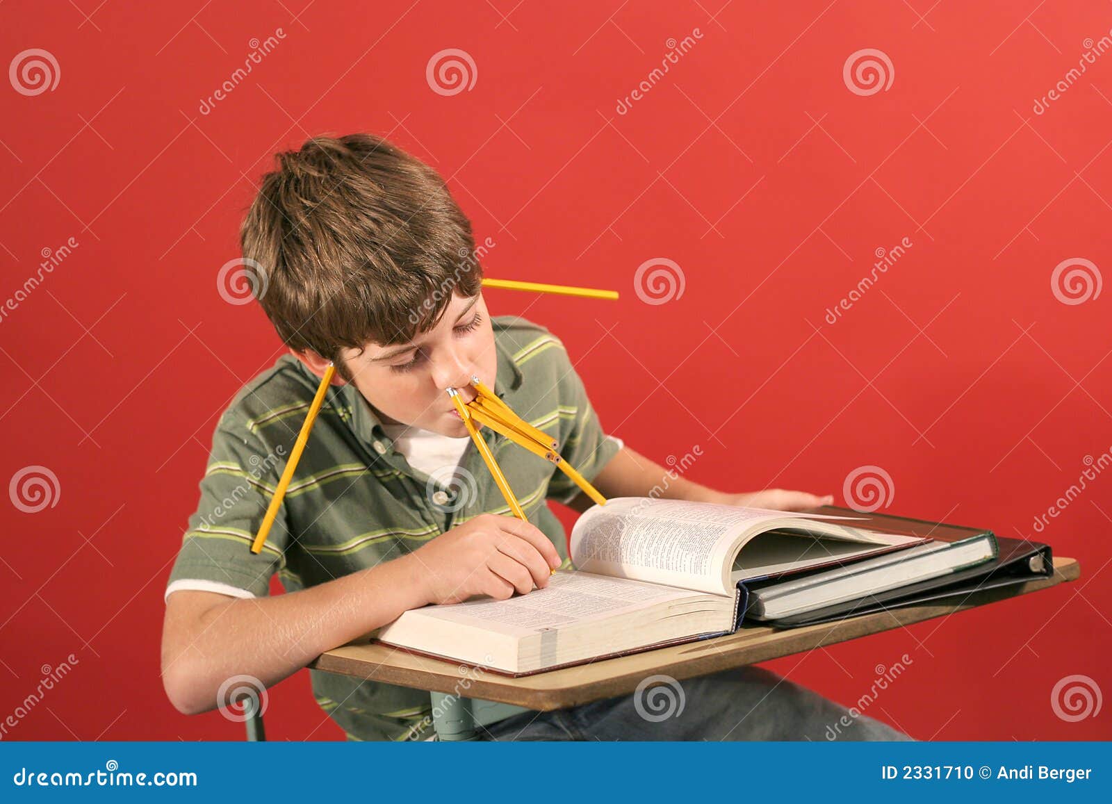 Goofy Kid Studying with Pencil Stock Photo - Image of home, human: 2331710