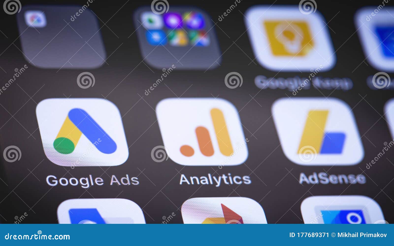 Google Ads, Analytics and Google Services Icons Applications on the ...