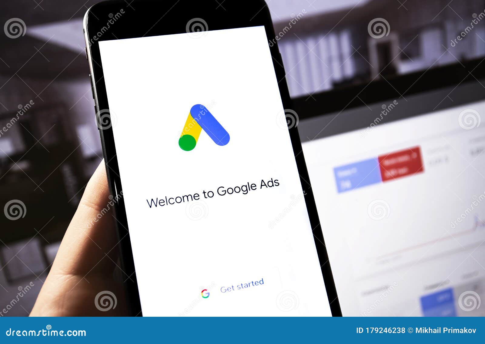 Google Ads App on the Screen Smartphone with Notebook in Editorial ...