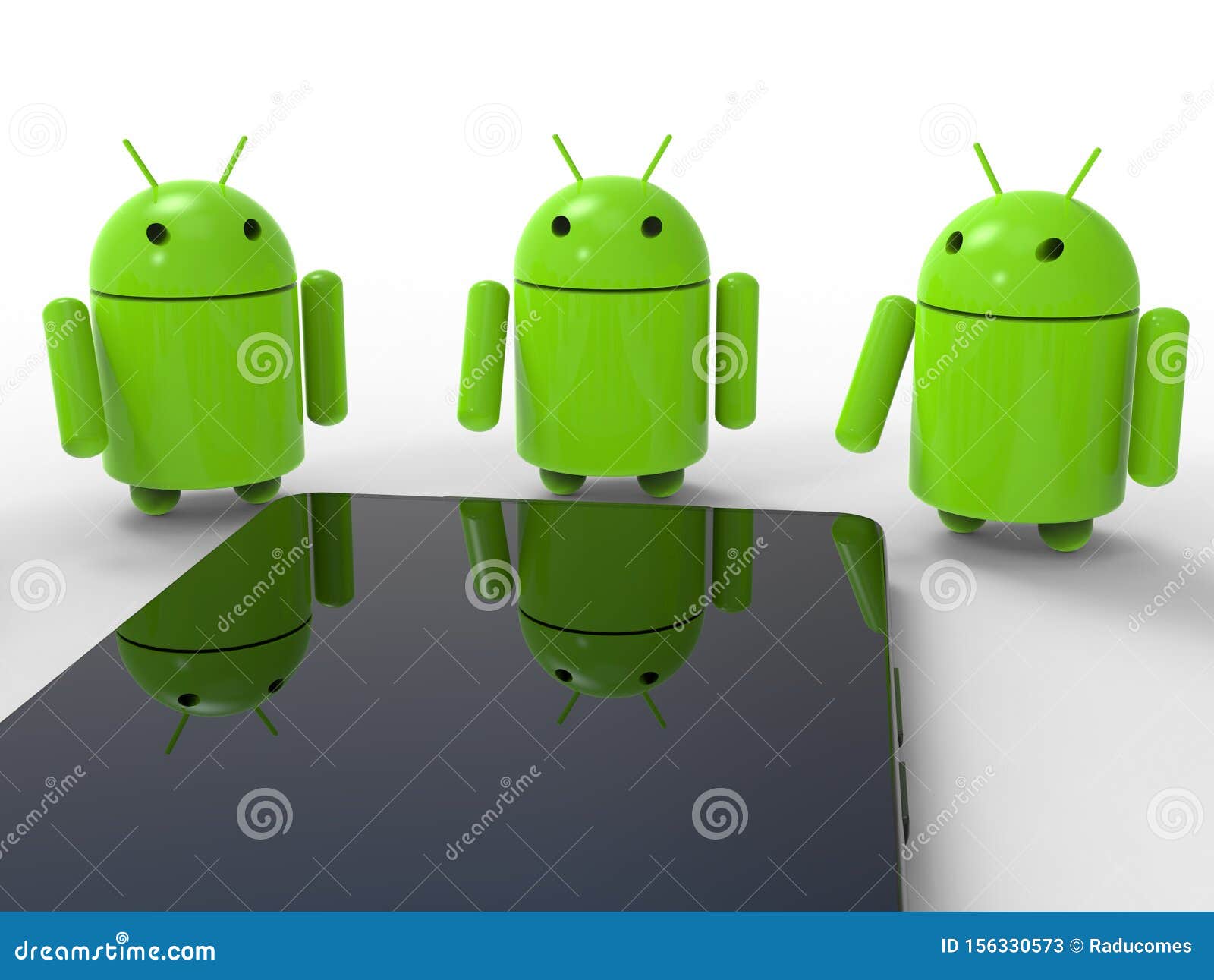 Google Android OS Logo Mascot Working On A Laptop On White Background ...