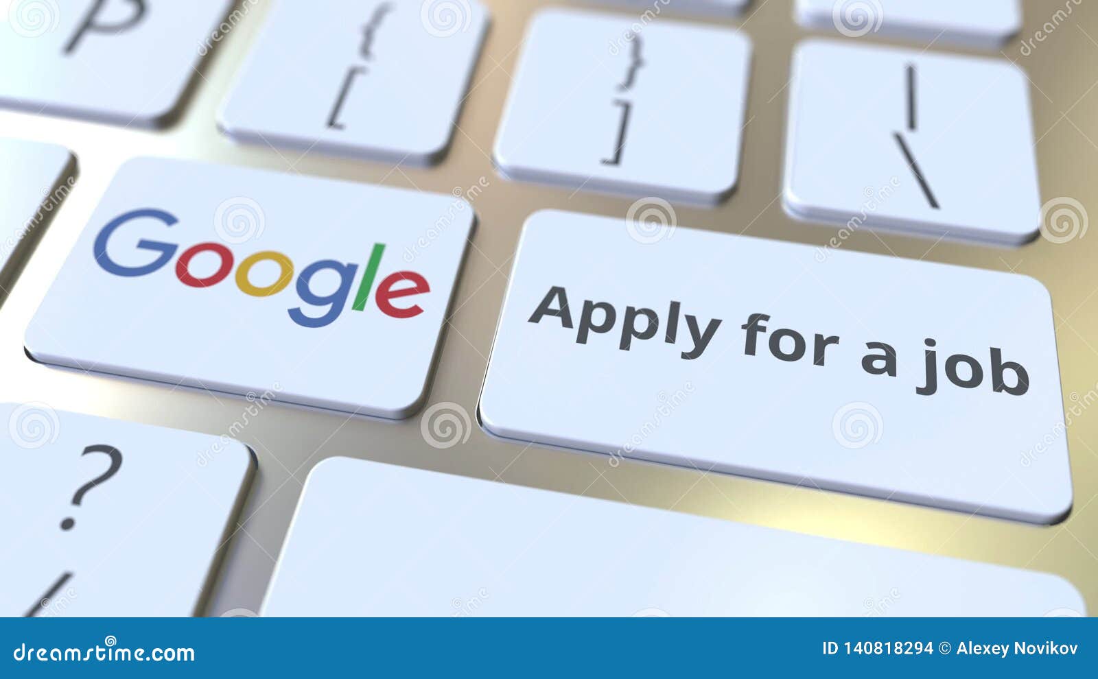 GOOGLE Company Logo and Apply for a Job Text on the Keys of the ...