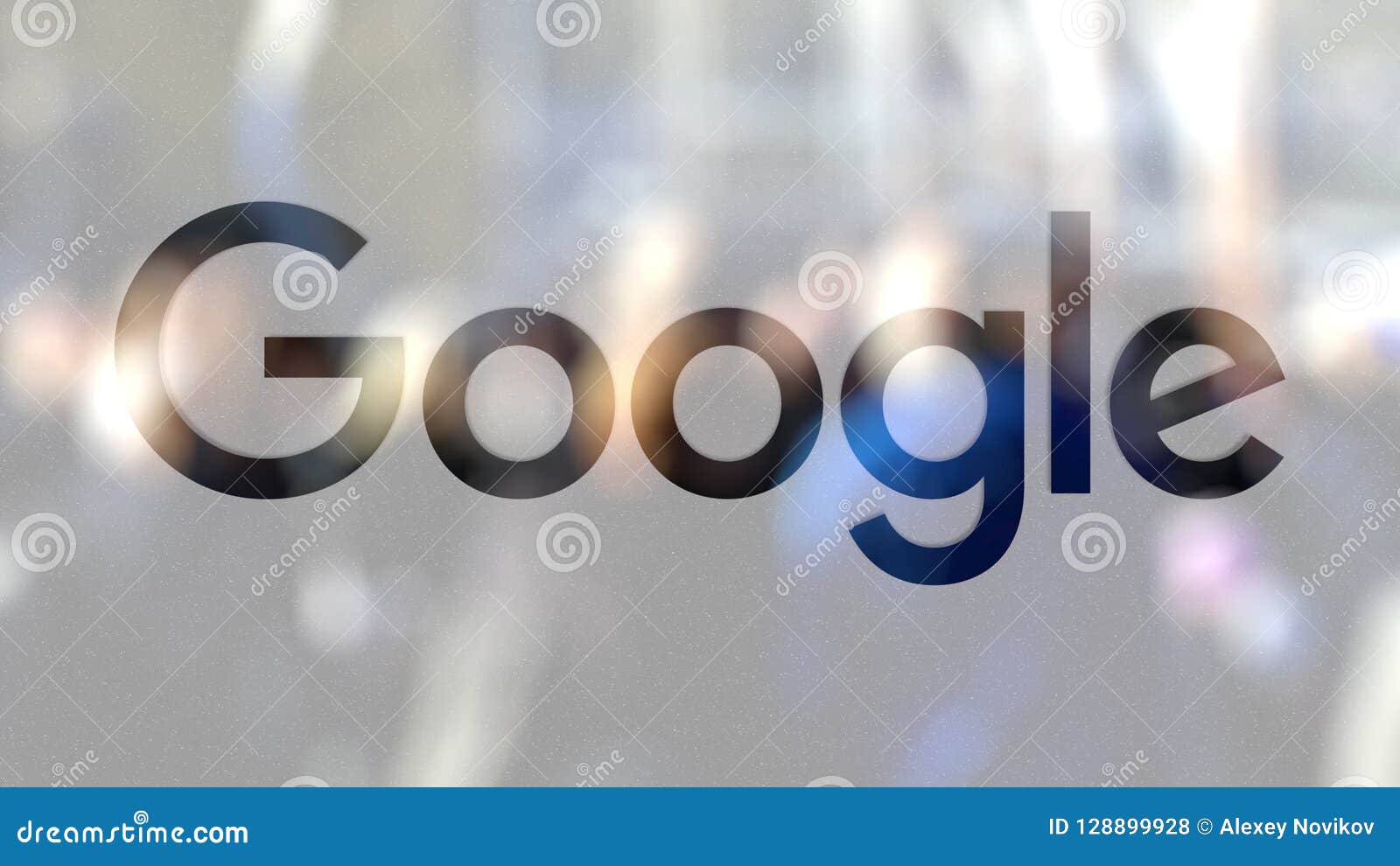 Google Logo on a Glass Against Blurred Crowd on the Steet. Editorial 3D ...