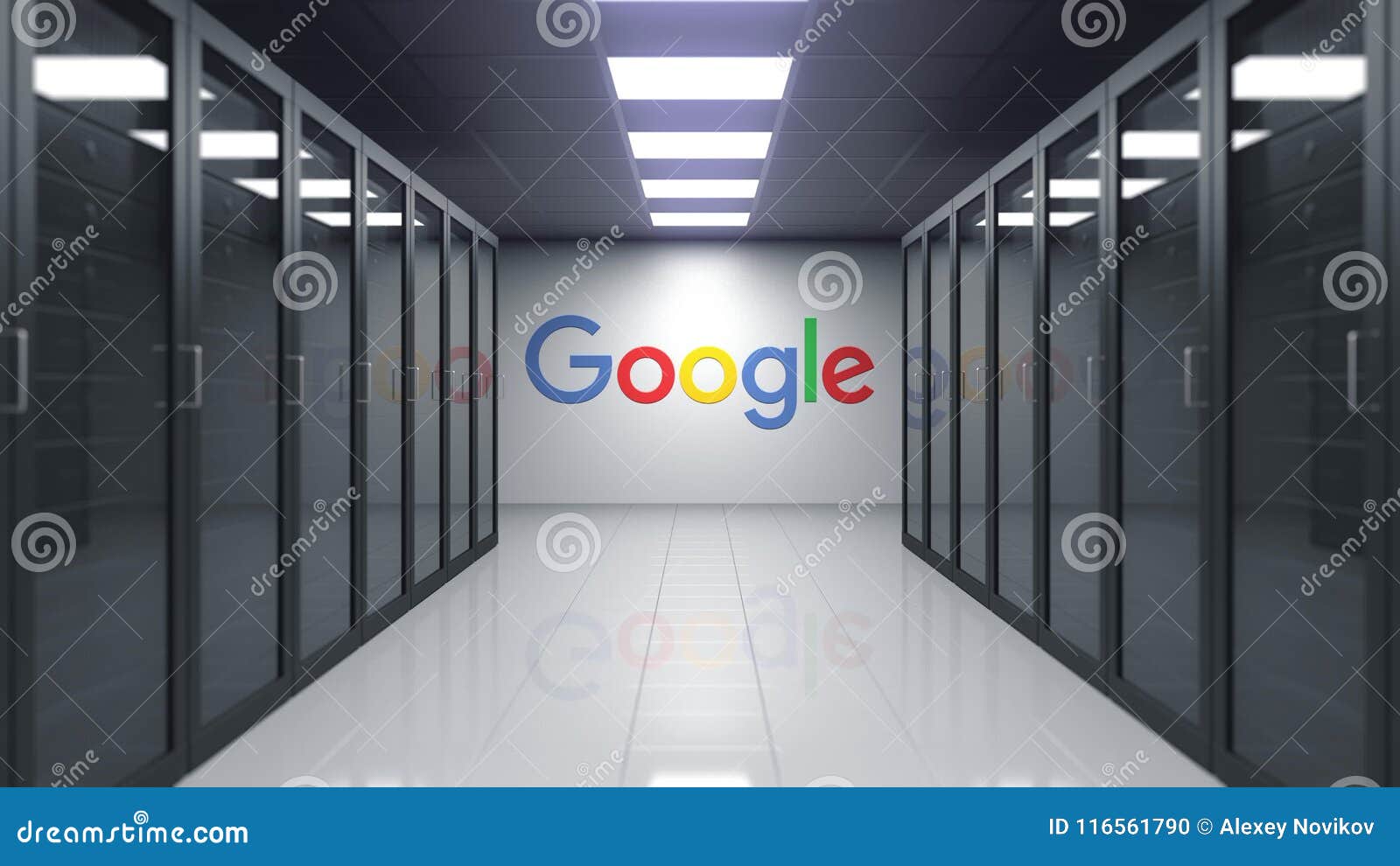 Google Logo on the Wall of the Server Room. Editorial 3D Animation ...