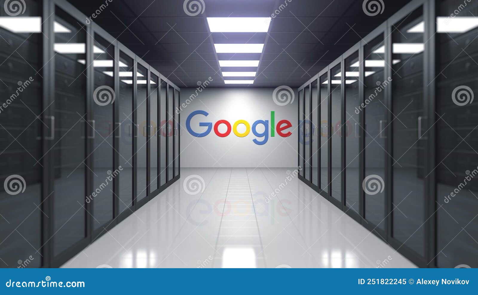 Google Logo on the Wall of the Server Room. Editorial 3D Rendering ...