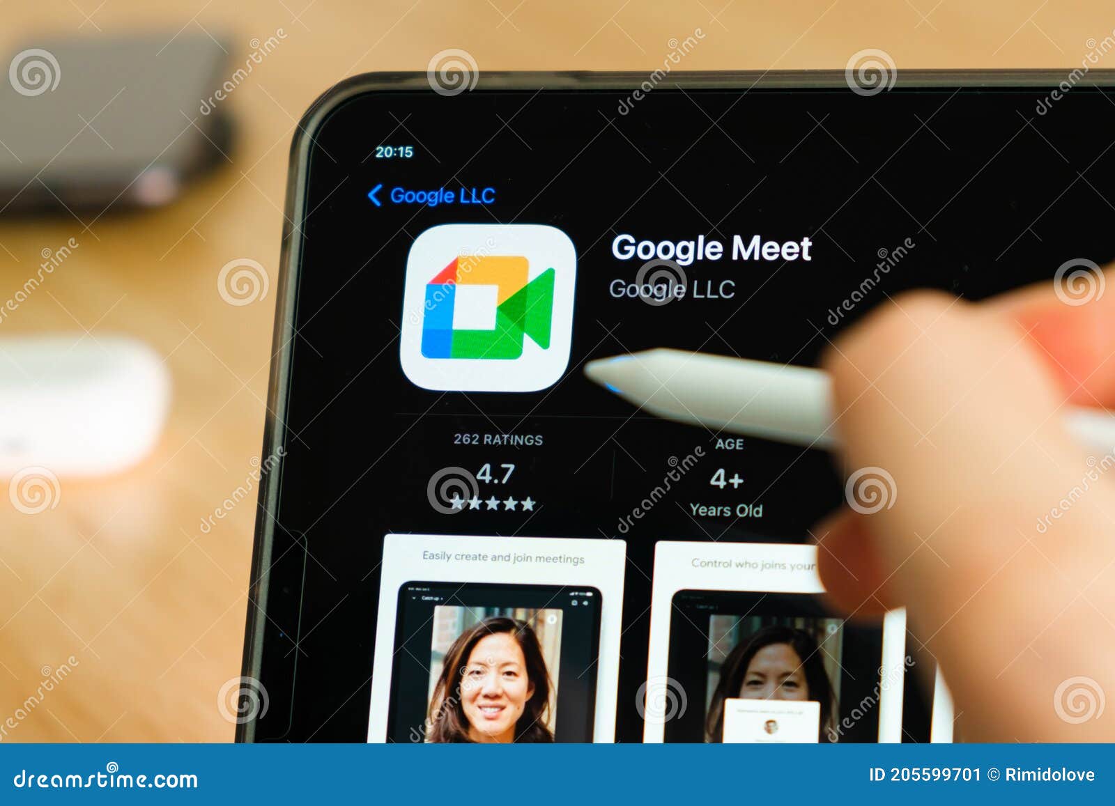 Google Meet Logo Shown by Apple Pencil on the IPad Pro Tablet Screen ...