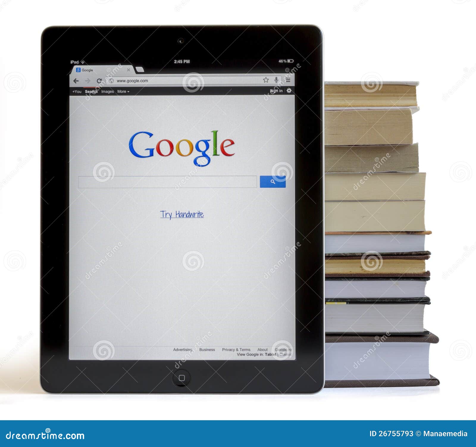 Google op iPad 3 redactionele stock foto. Image of redactie - 26755793